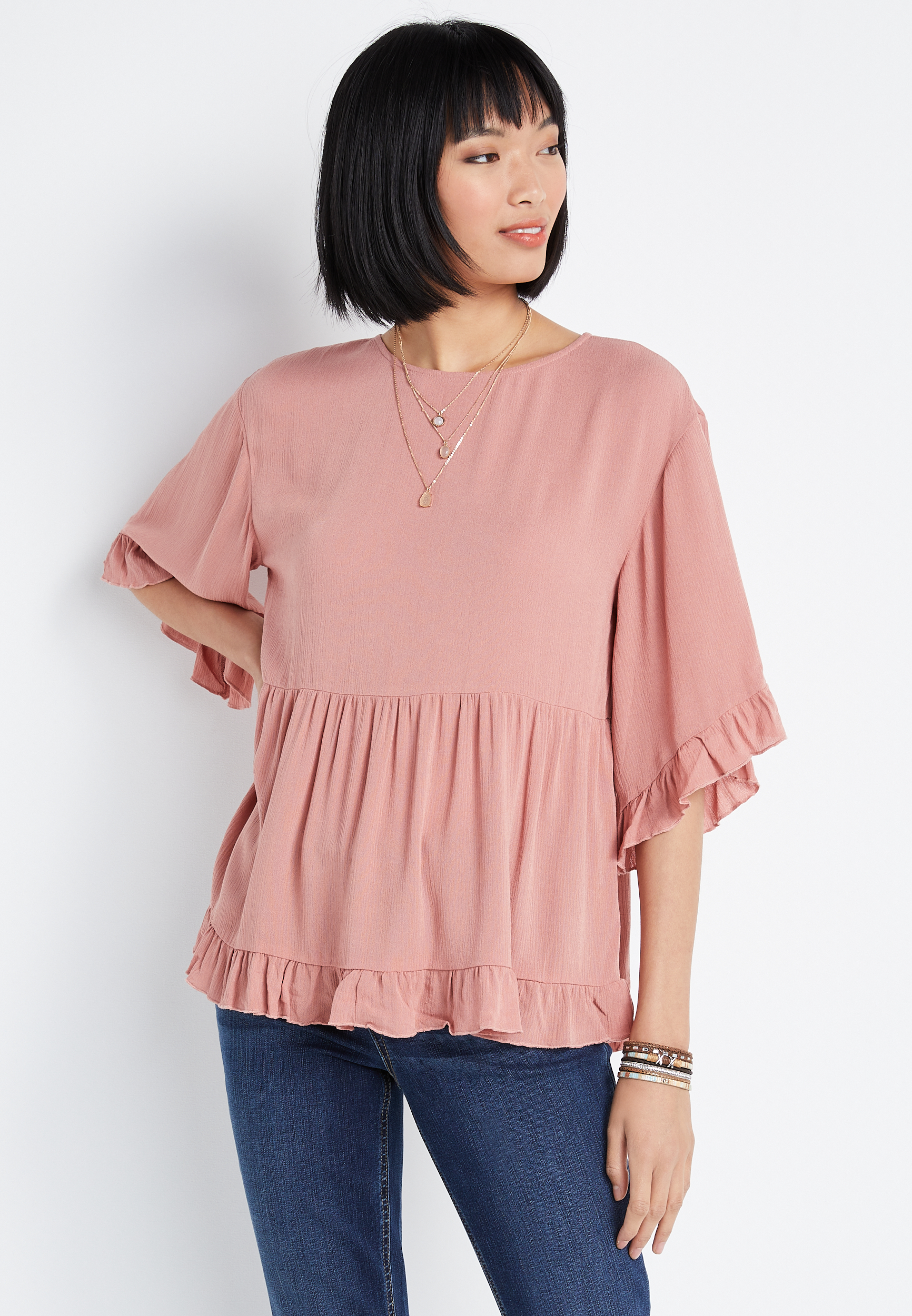 Pink Ruffle Babydoll Top | maurices
