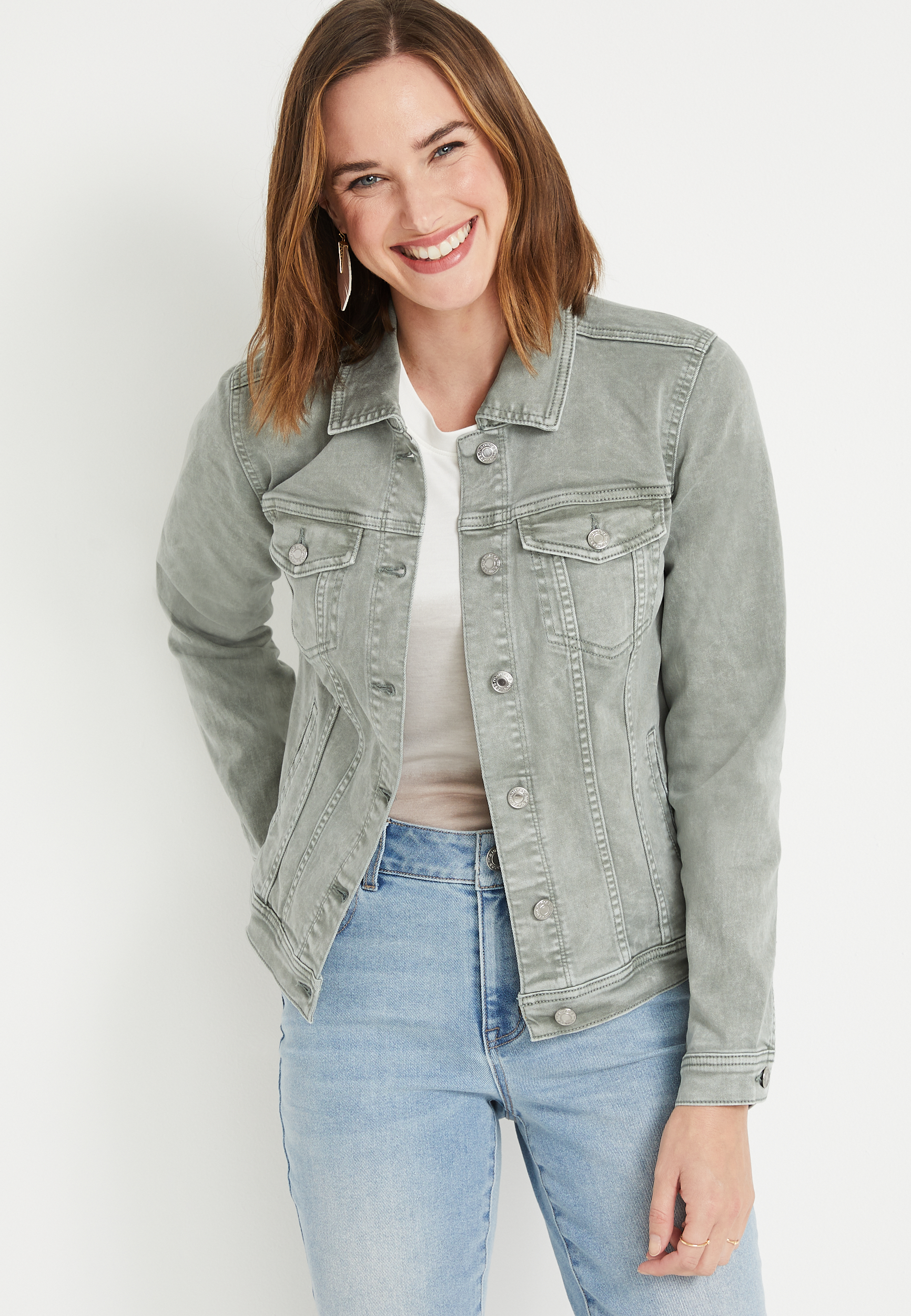 Olive Wash Denim Jacket | maurices
