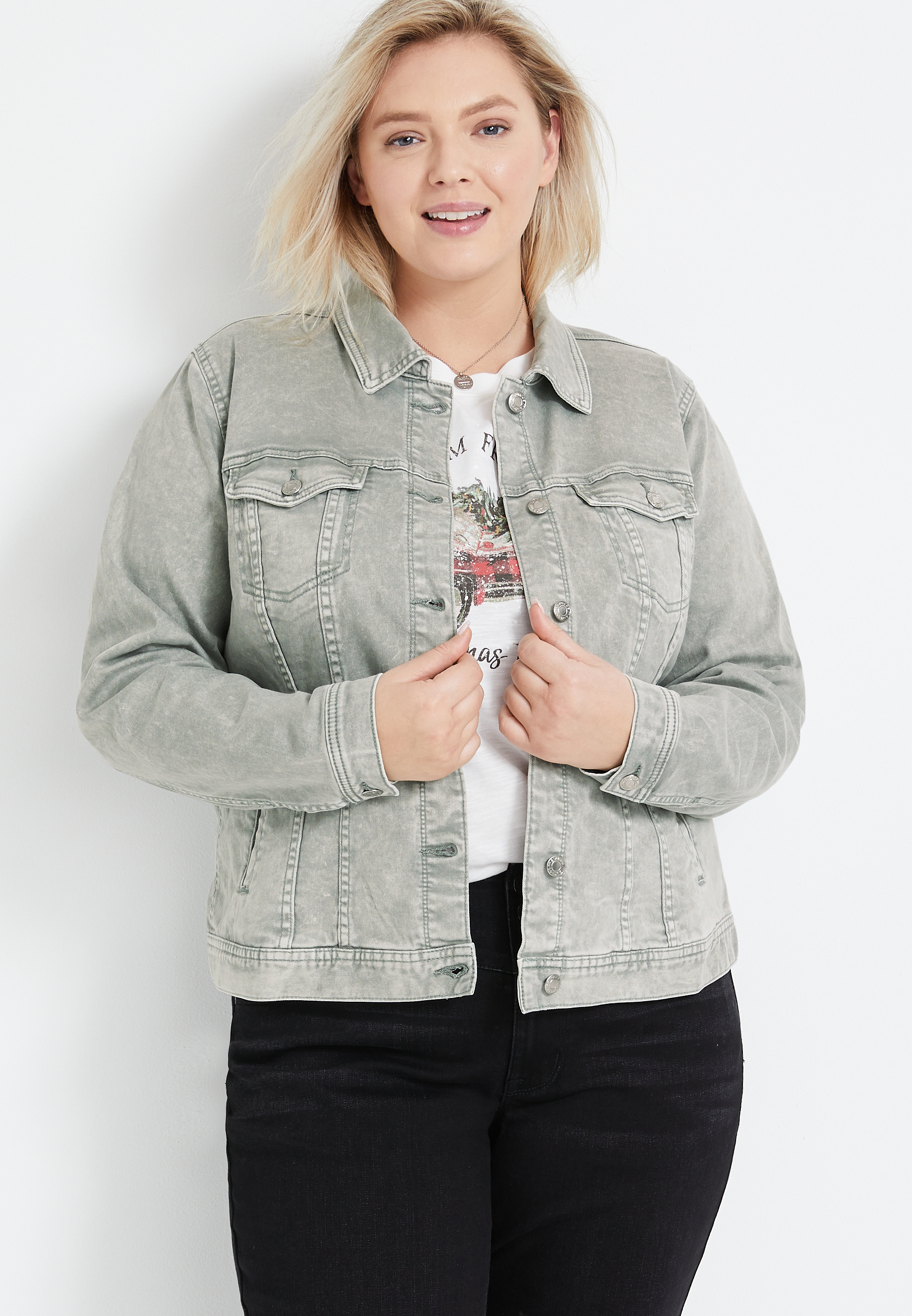 Plus Size Olive Wash Denim Jacket | maurices