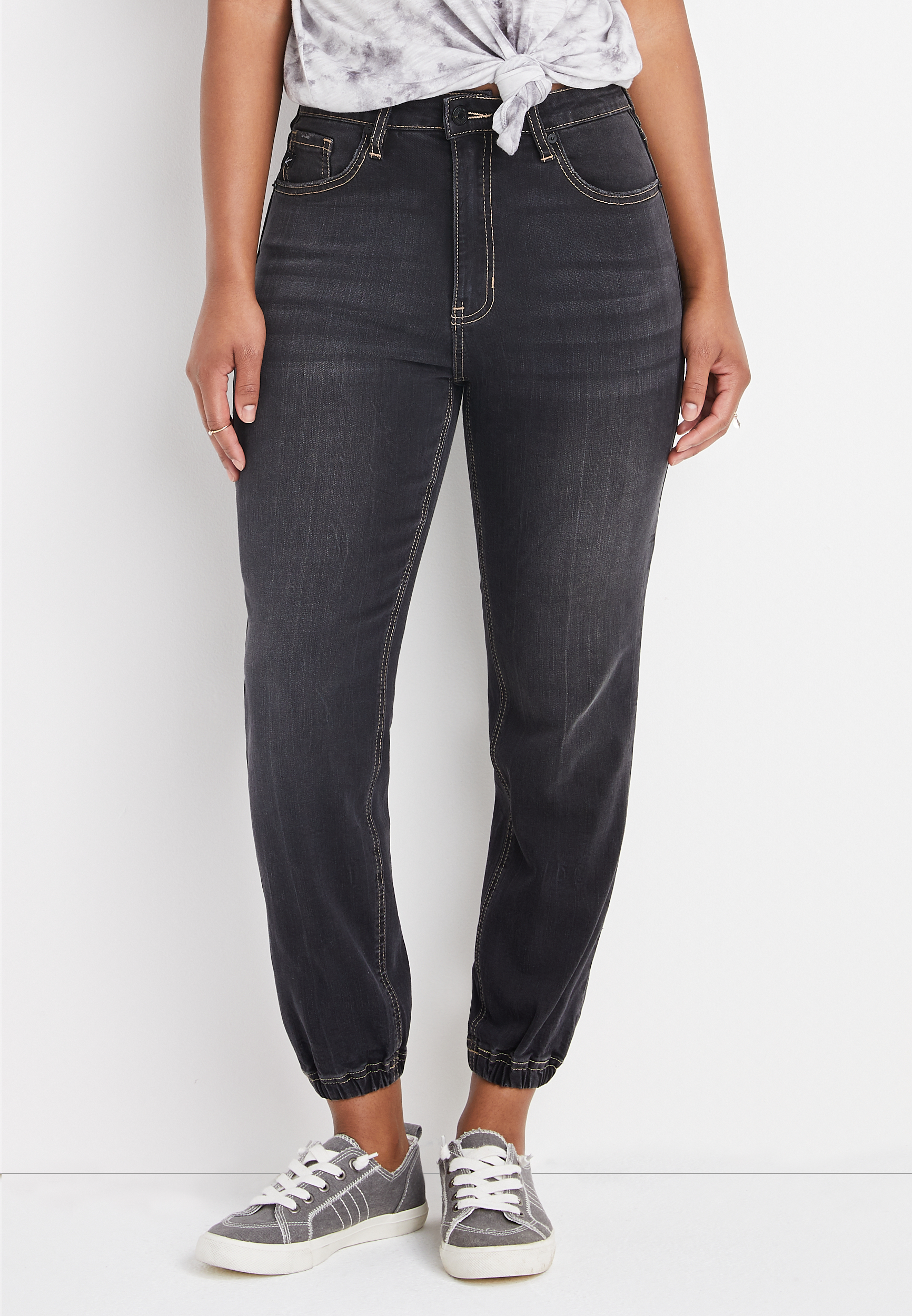KanCan™ Black High Rise Denim Jogger | maurices