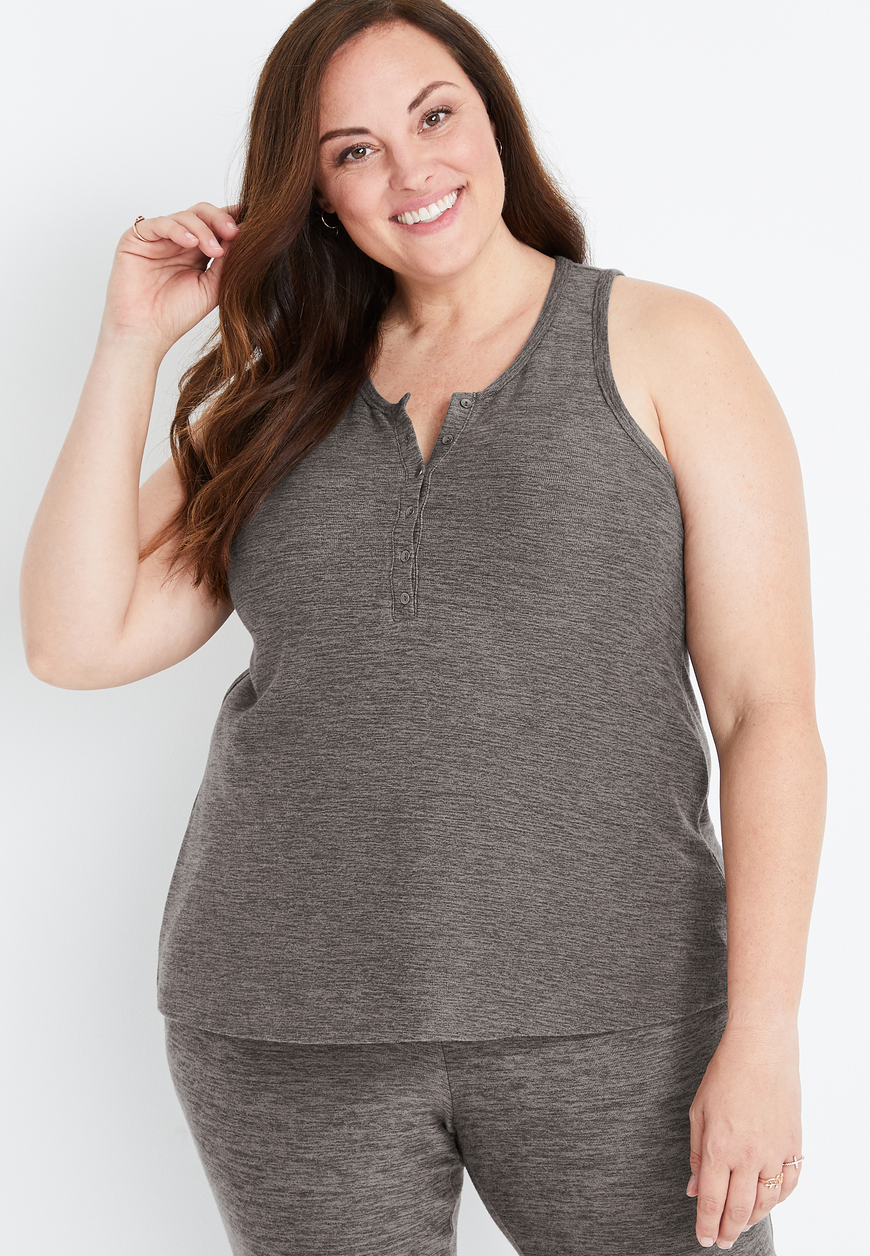 Plus Size Solid Henley Cozy Tank Top | maurices