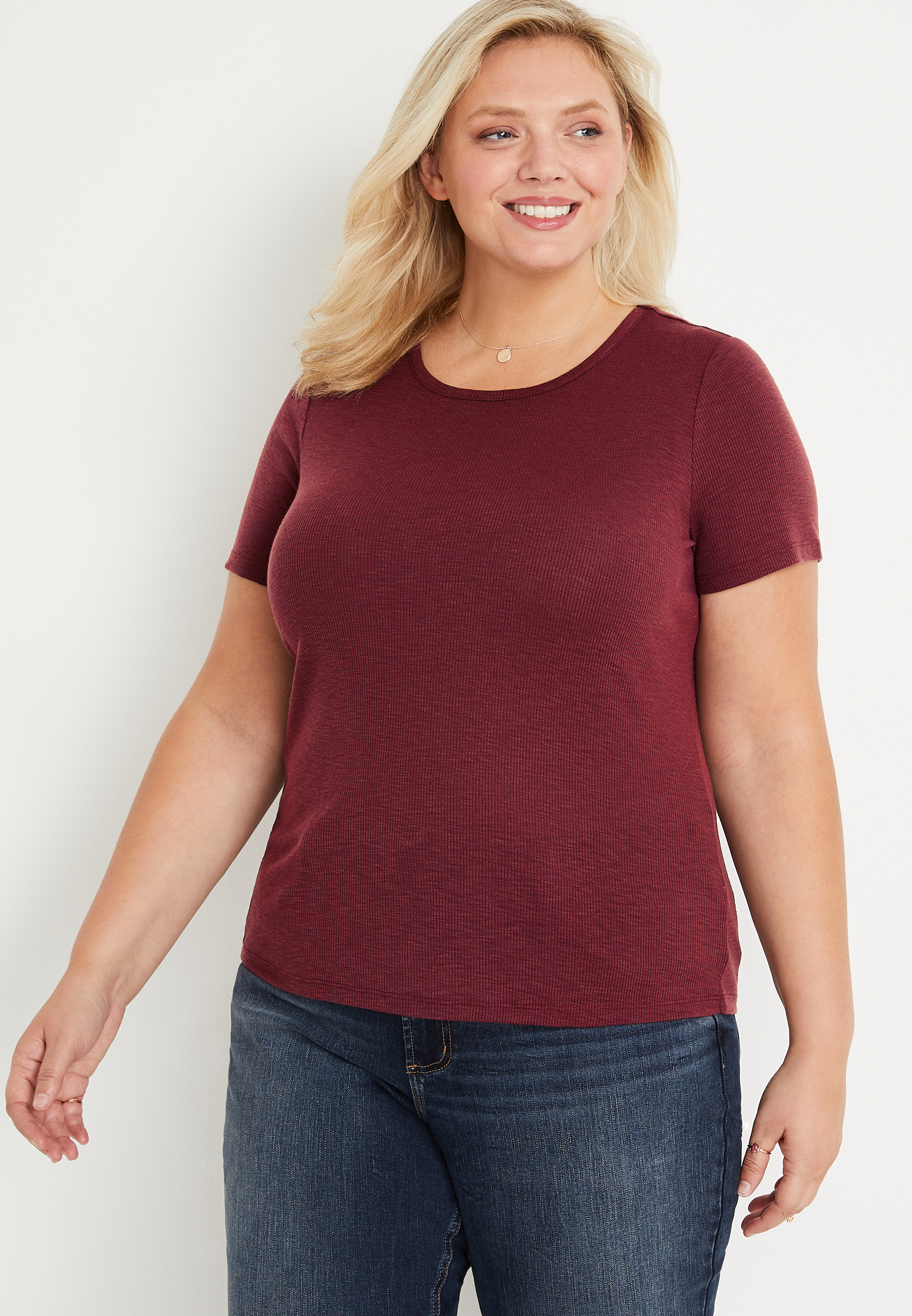 Plus Size 24/7 Solid Ribbed Tuck In Tee | maurices