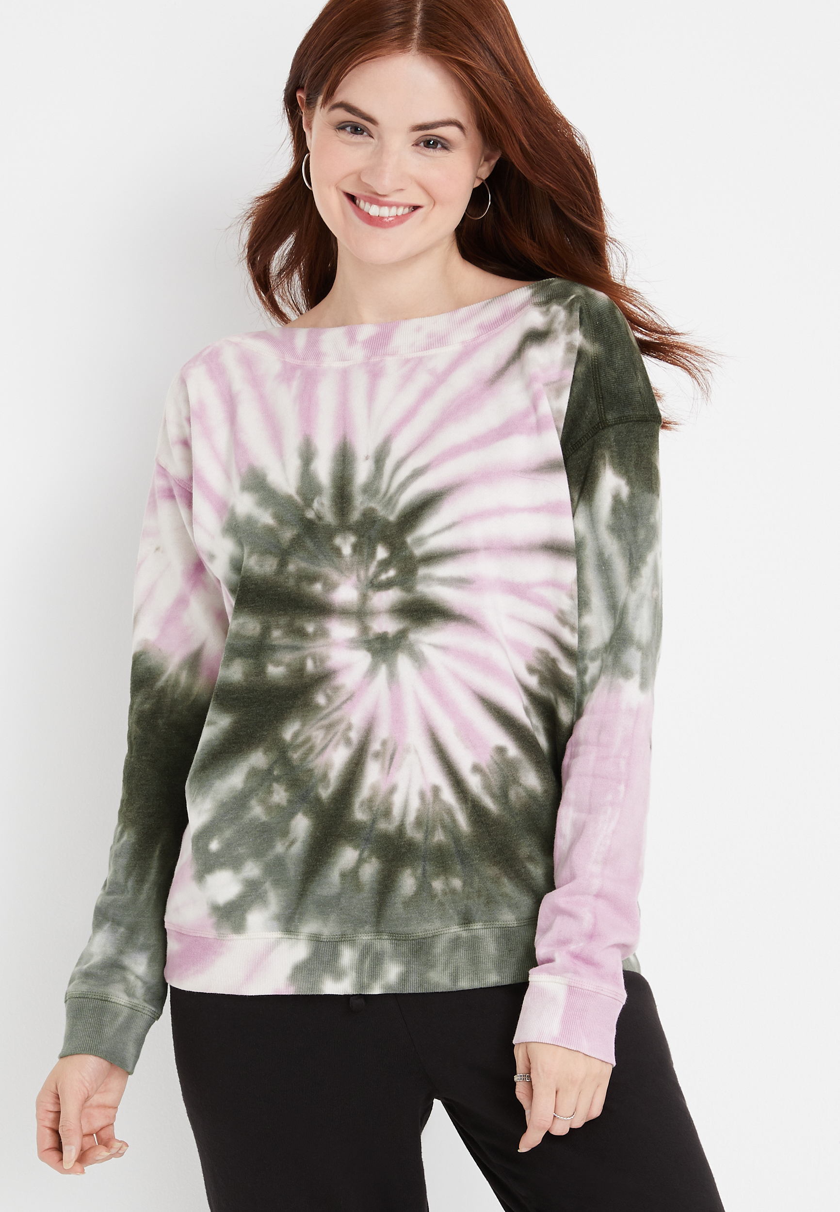 Purple Tie Dye Crew Neck Sweatshirt | maurices