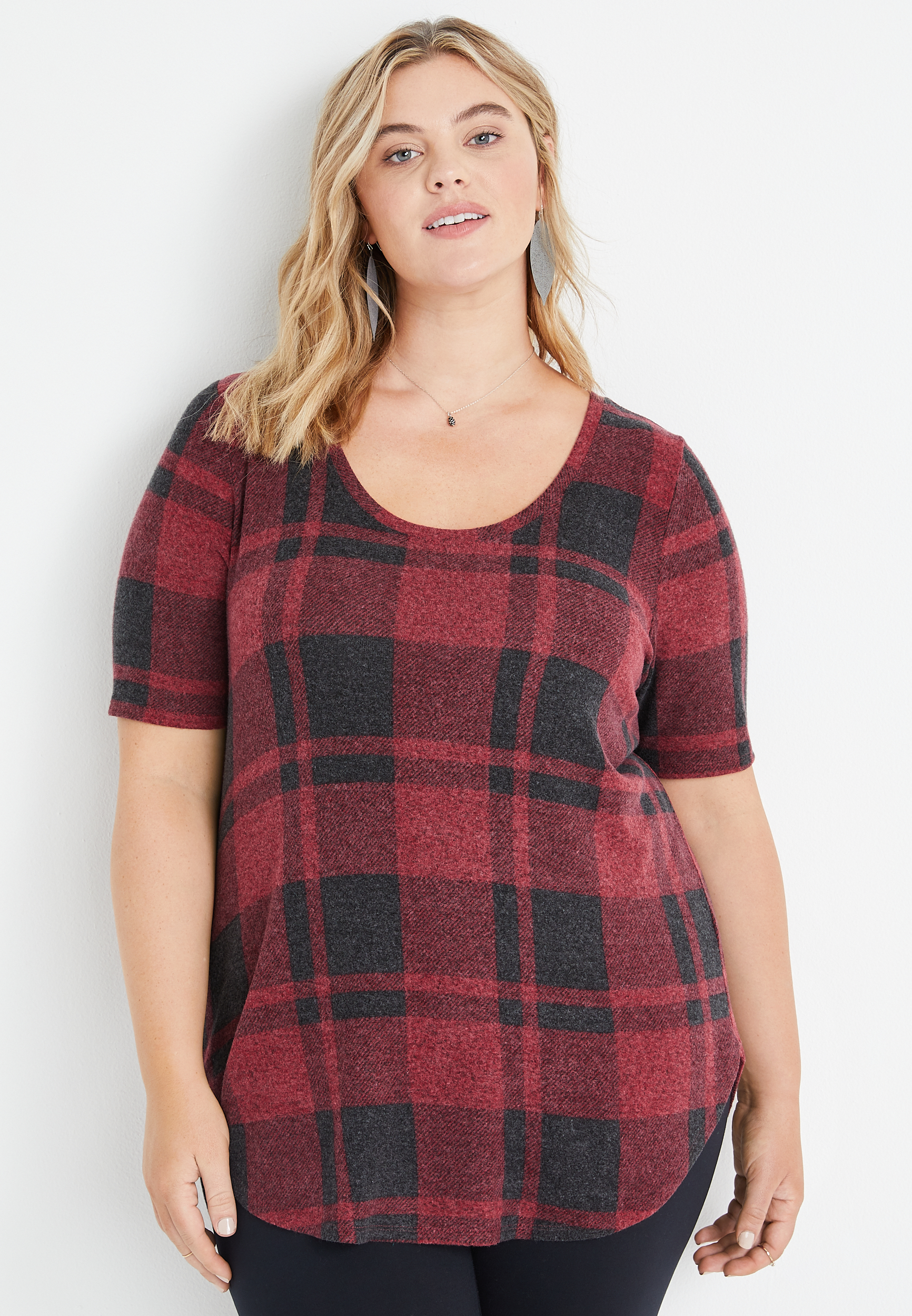 Plus Size 247 Red Plaid Flawless Tunic Tee Maurices