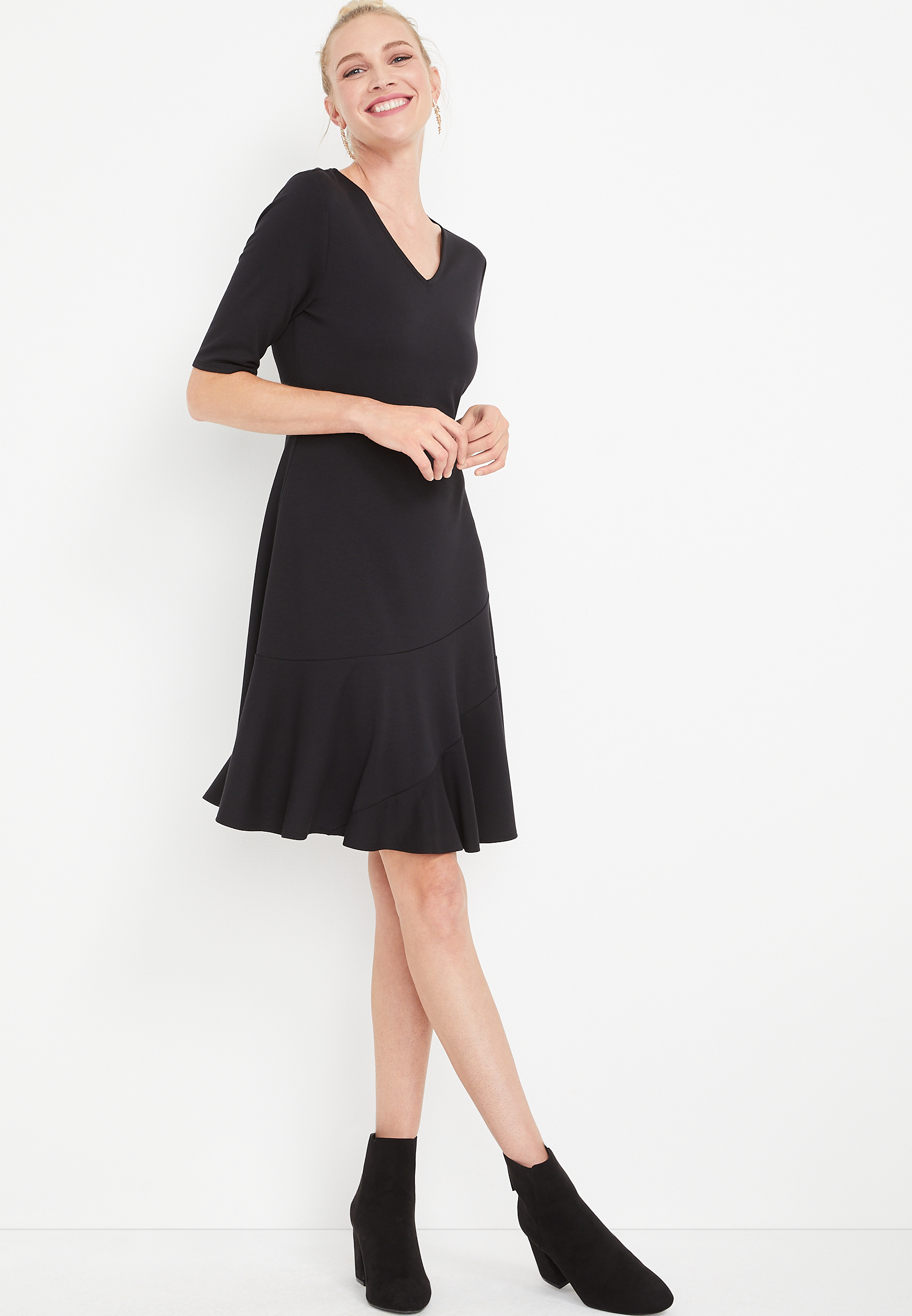 Black Ponte Knit Mini Dress | maurices