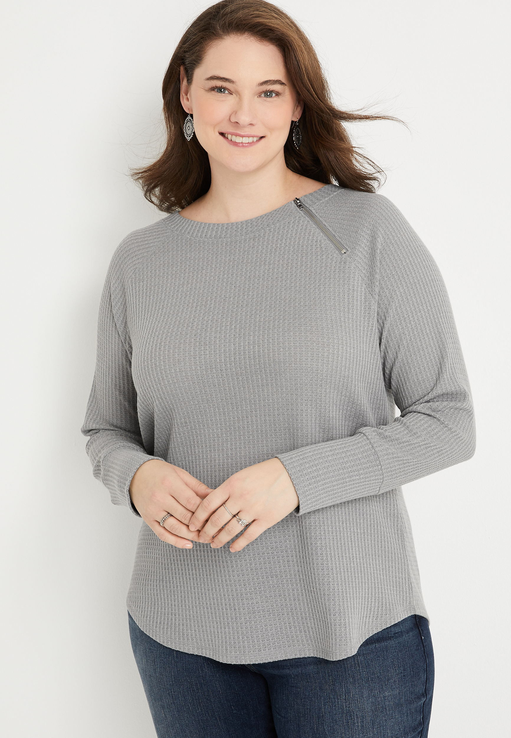 Plus Size Solid Thermal Side Zipper Sweater | maurices