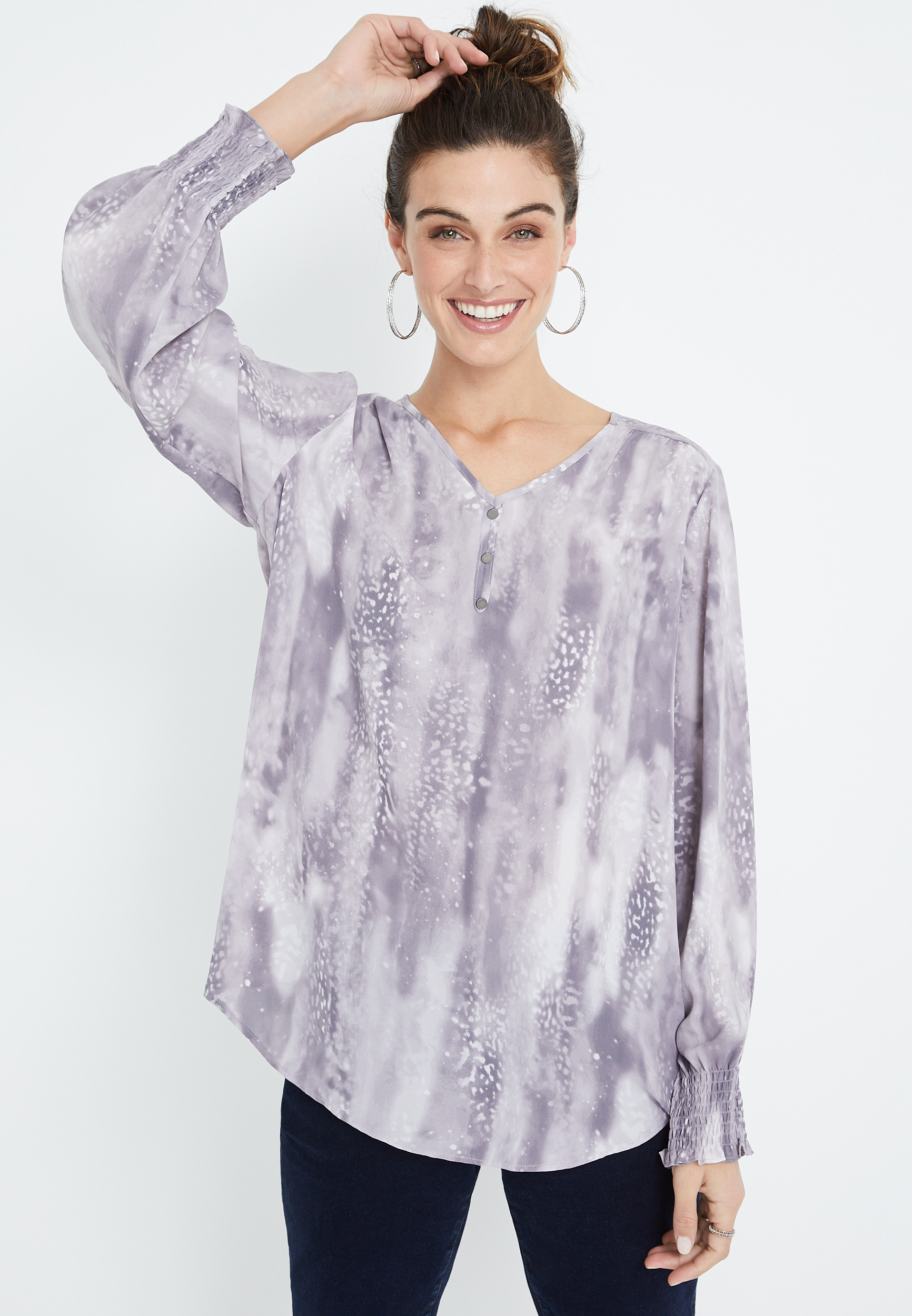 Purple Button Front Tunic Blouse | maurices