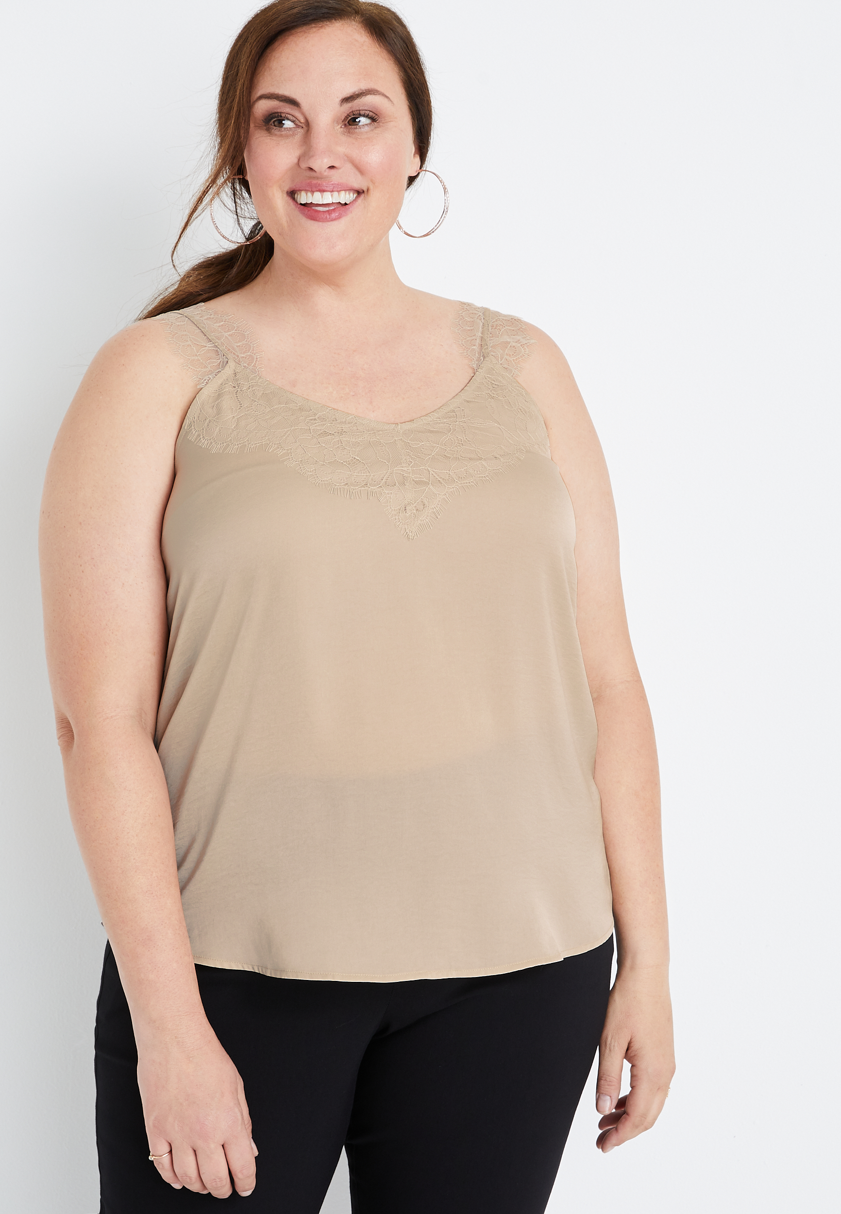 Plus Size Satin Lace Trim Cami | maurices