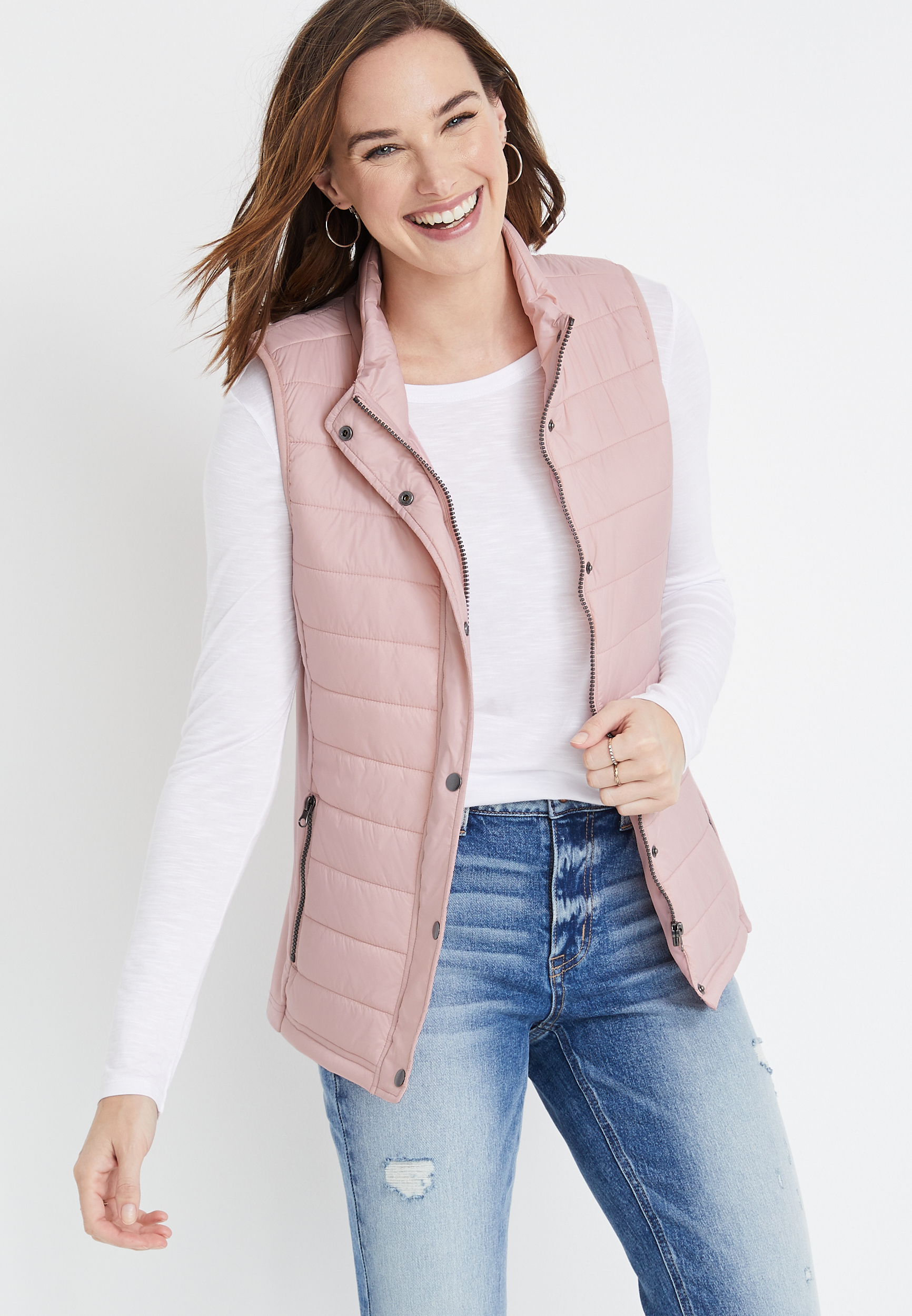 Solid Snap Front Vest | maurices