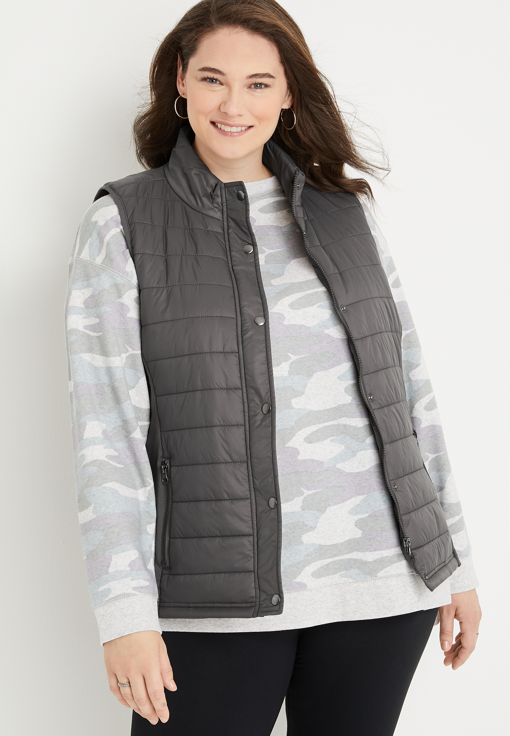 Plus Size Solid Snap Front Vest | maurices
