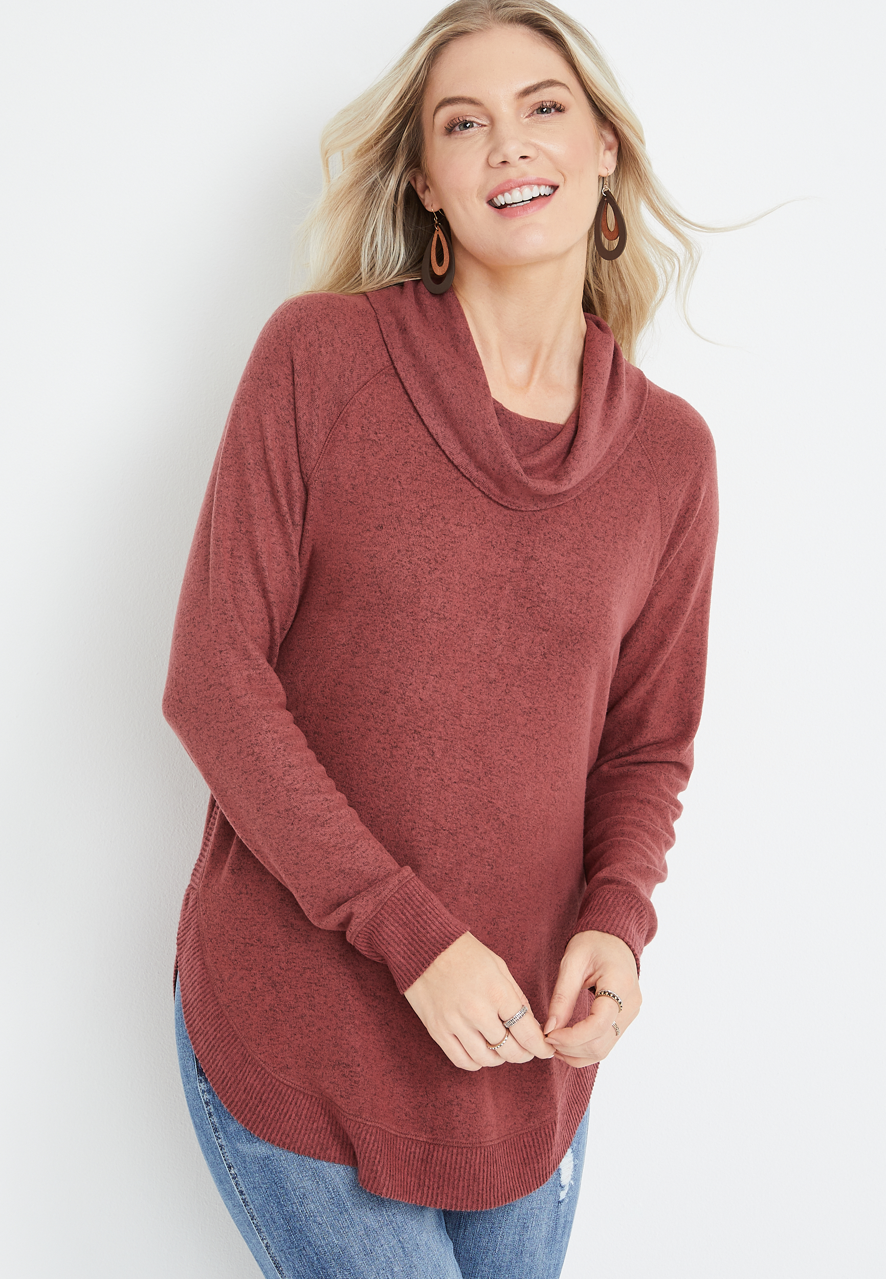 Haven Solid Cowl Neck Long Sleeve Top | maurices