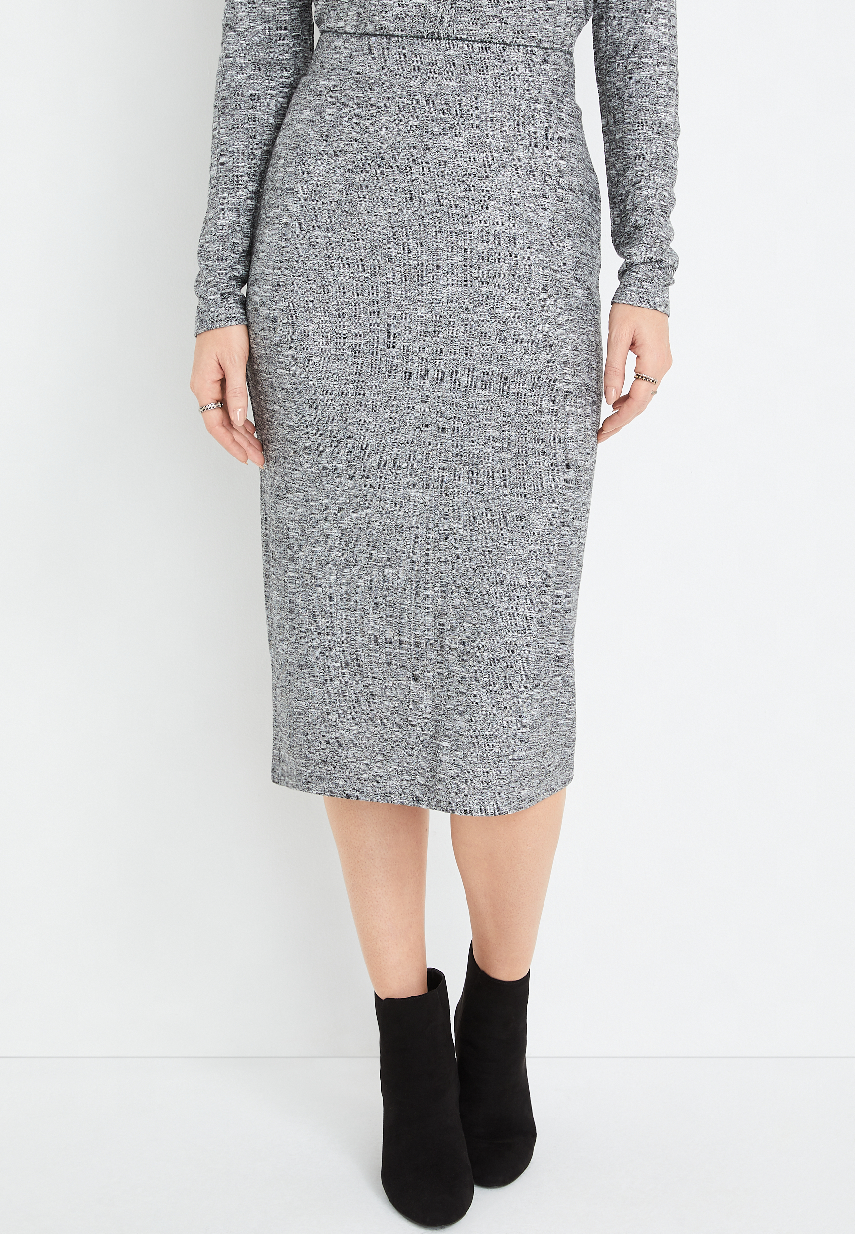 Gray High Rise Knit Pencil Skirt | maurices