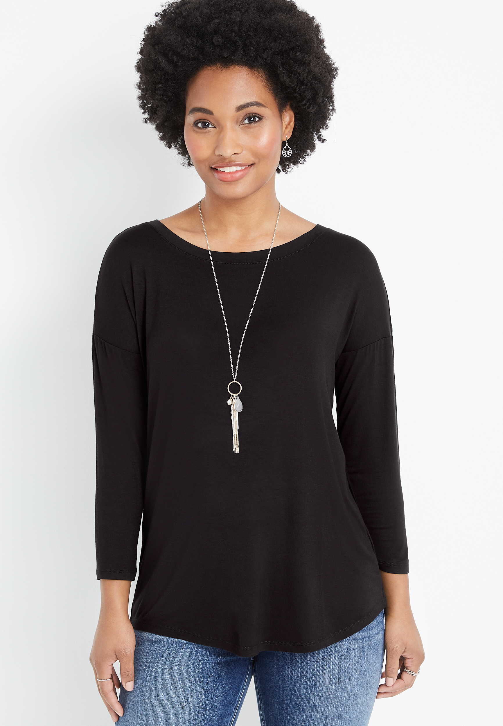 Solid 3/4 Sleeve Dolman Tee | maurices