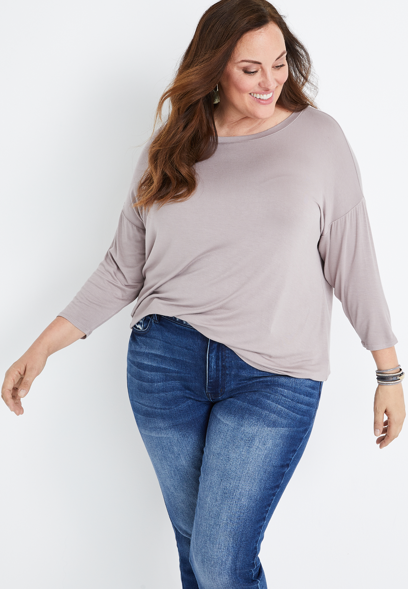 Plus Size Solid 3/4 Sleeve Dolman Tee | maurices