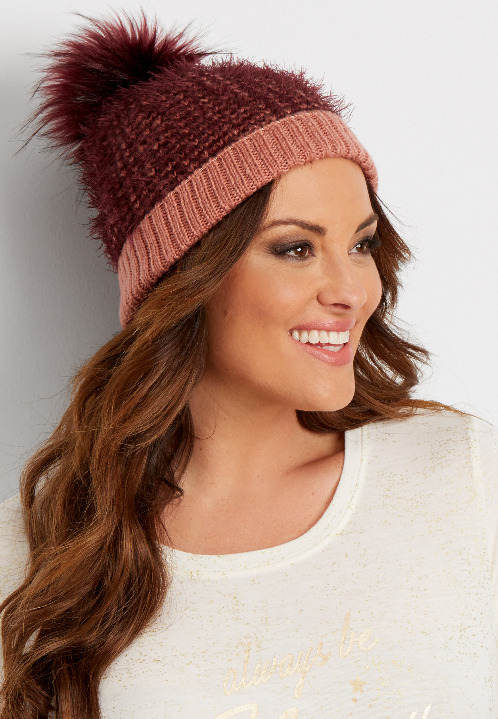 fuzzy knit hat with pompom | maurices