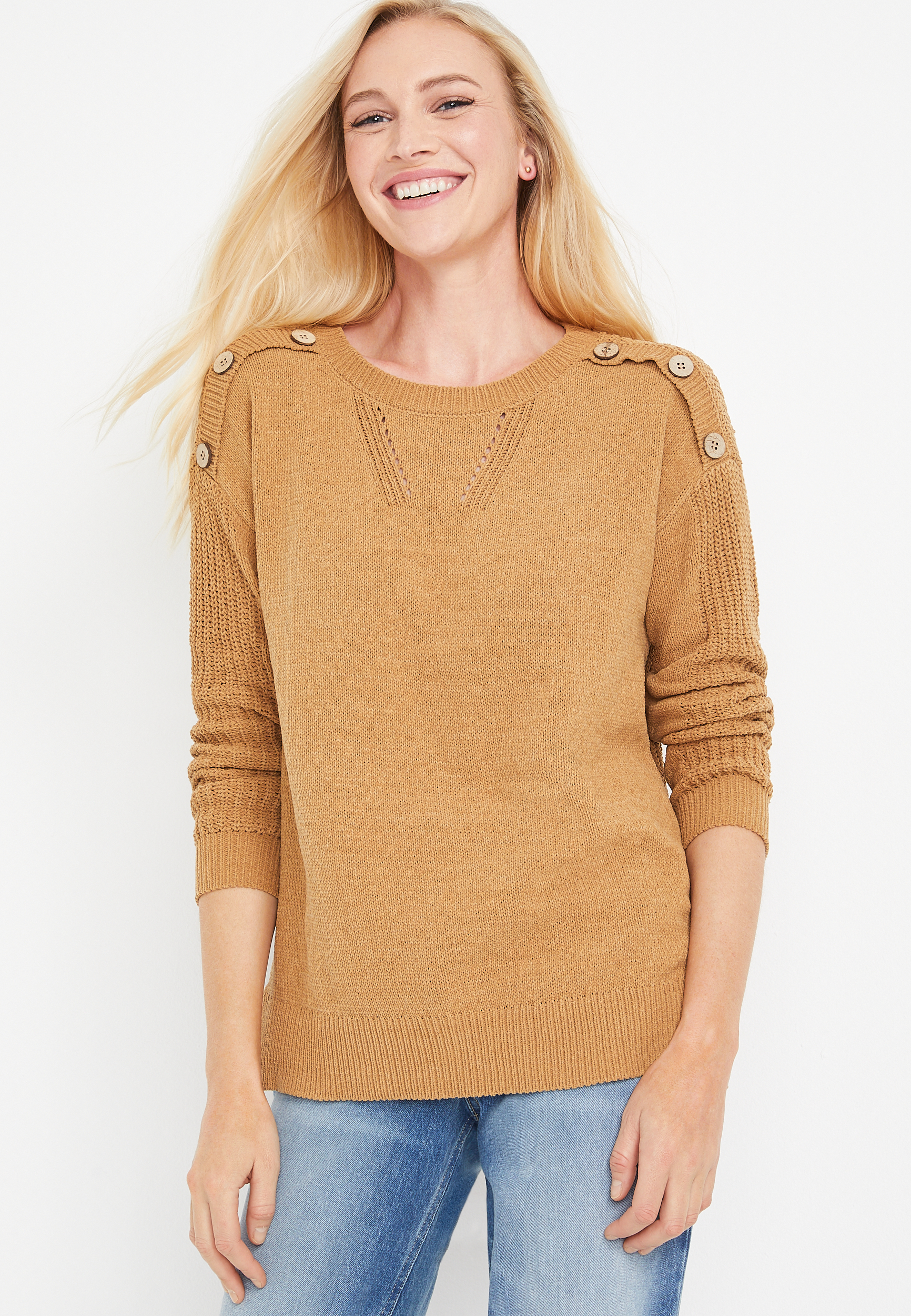 Solid Button Matte Sweater | maurices