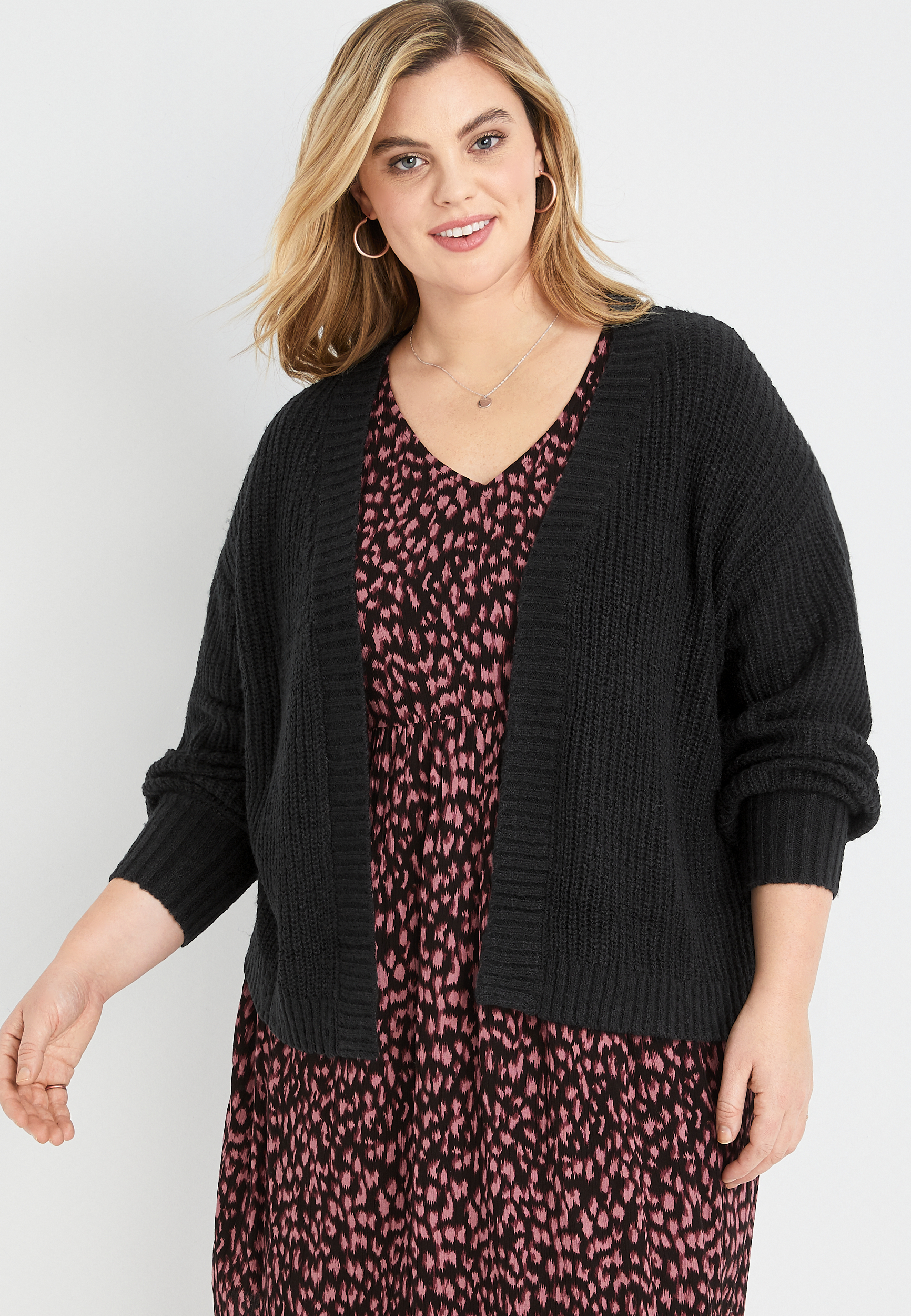 Plus Size Black Long Sleeve Cropped Cardigan | maurices