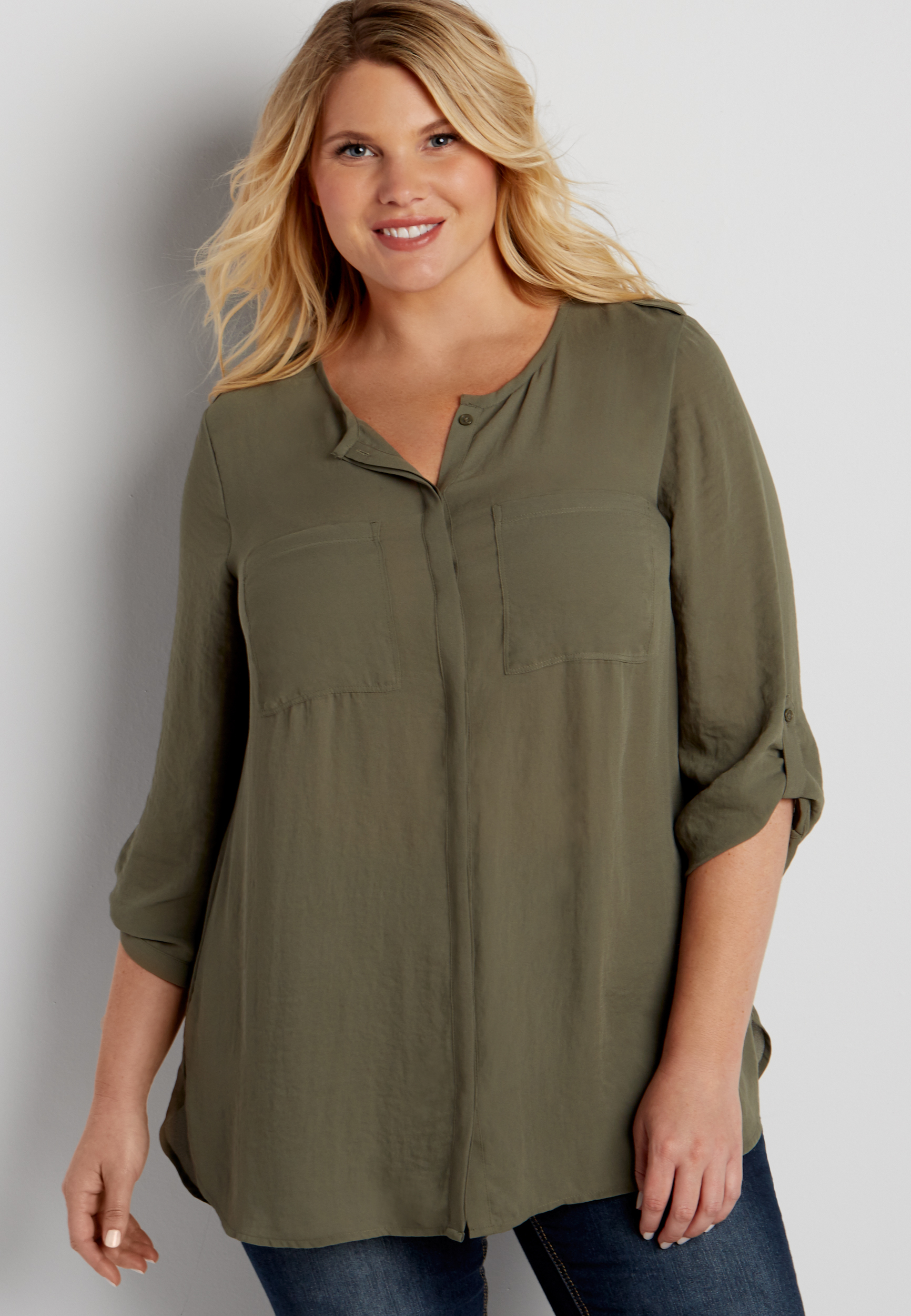 the perfect plus size tunic blouse with button tab shoulders | maurices