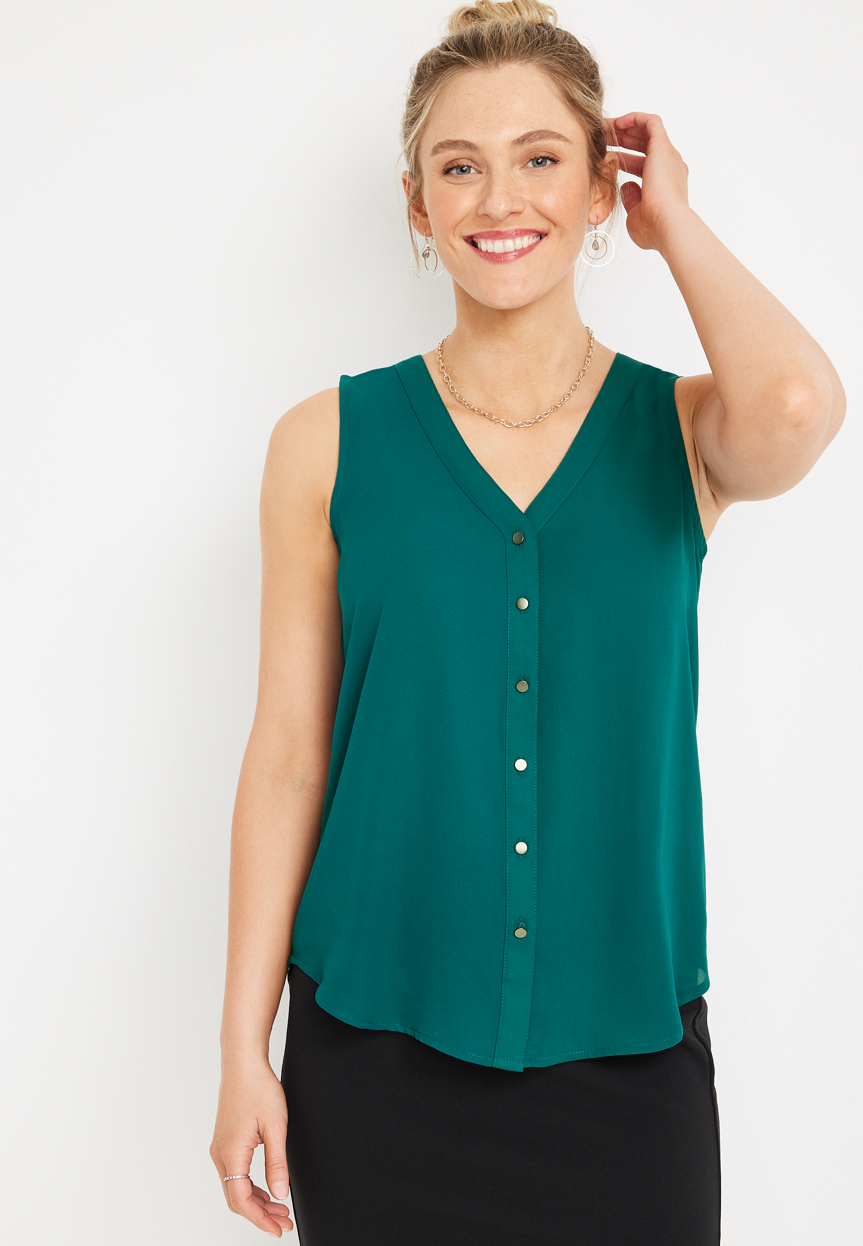 Madison Solid Button Down Tank Top | maurices