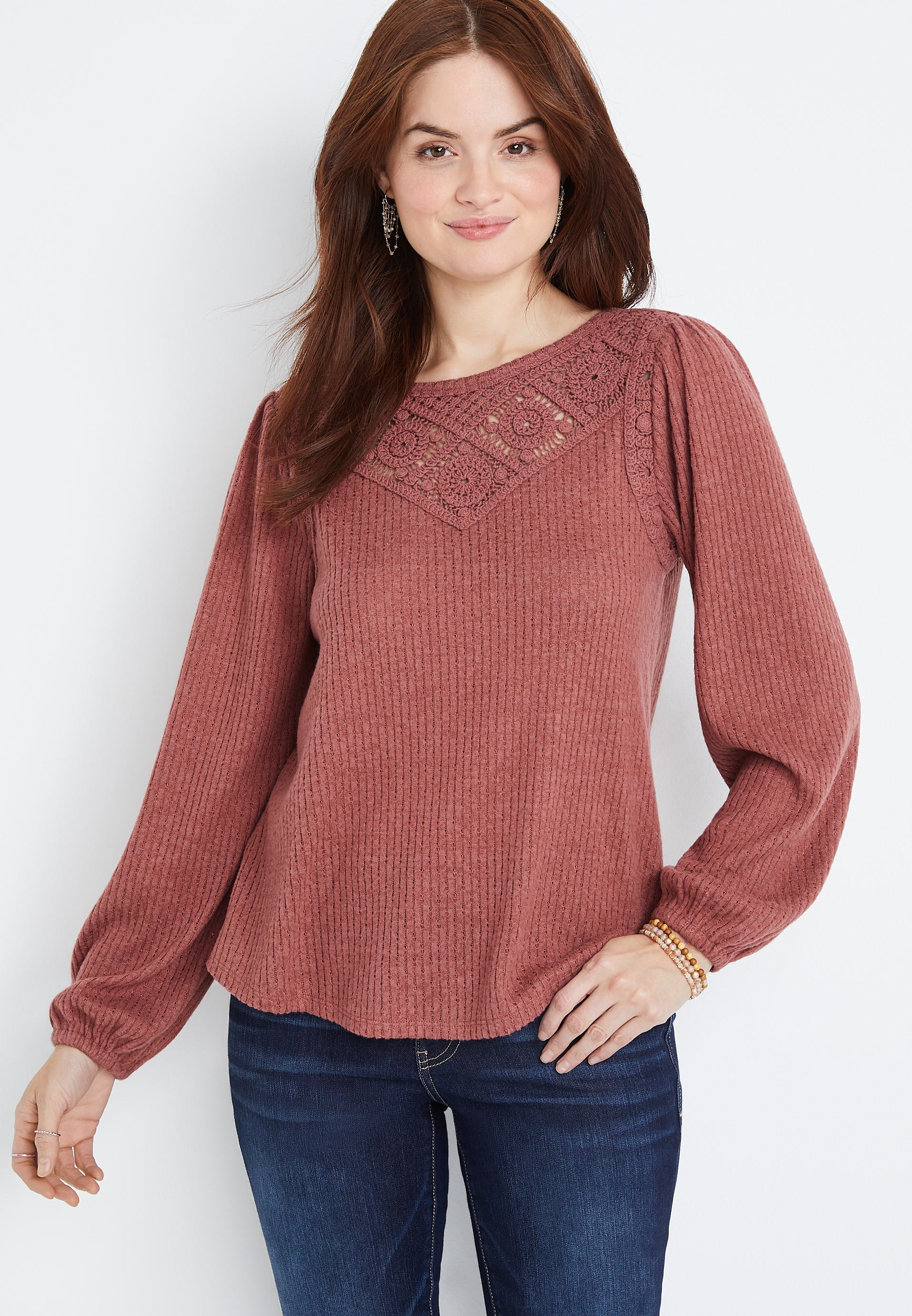 Solid Crochet Long Sleeve Sweater | maurices