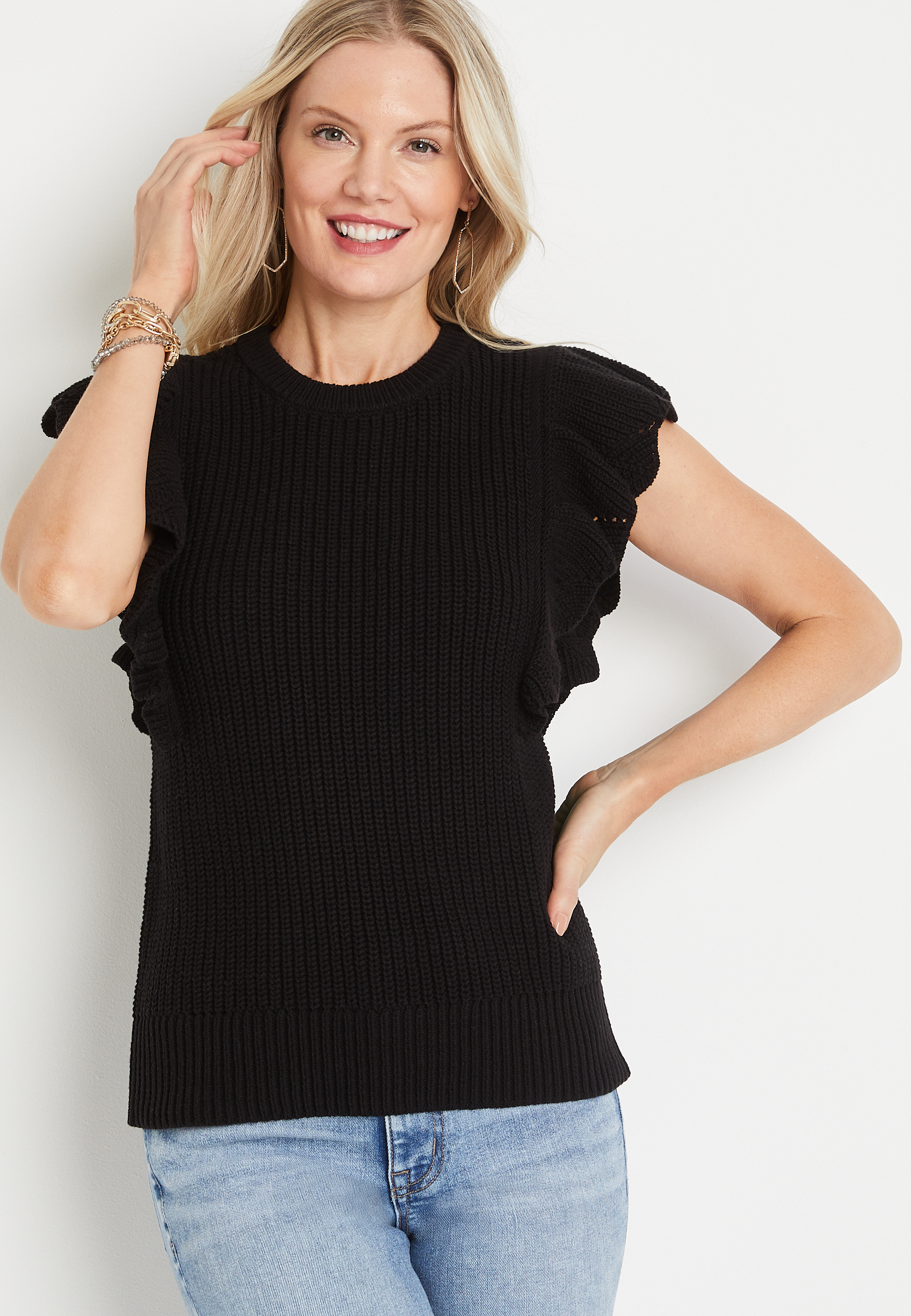 Solid Flutter Sleeve Sweater | maurices