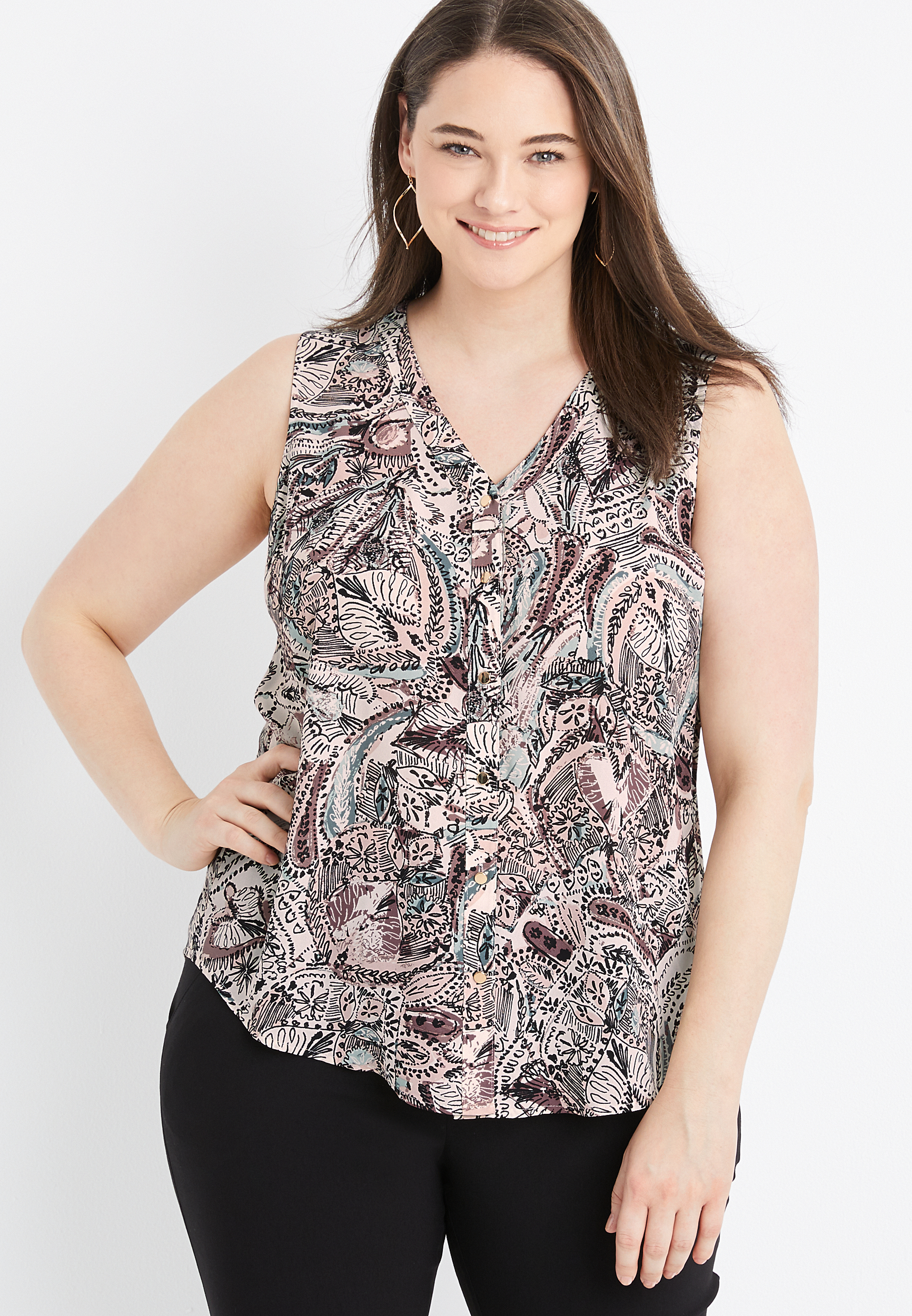 Plus Size Madison Paisley Button Down Tank Top | maurices