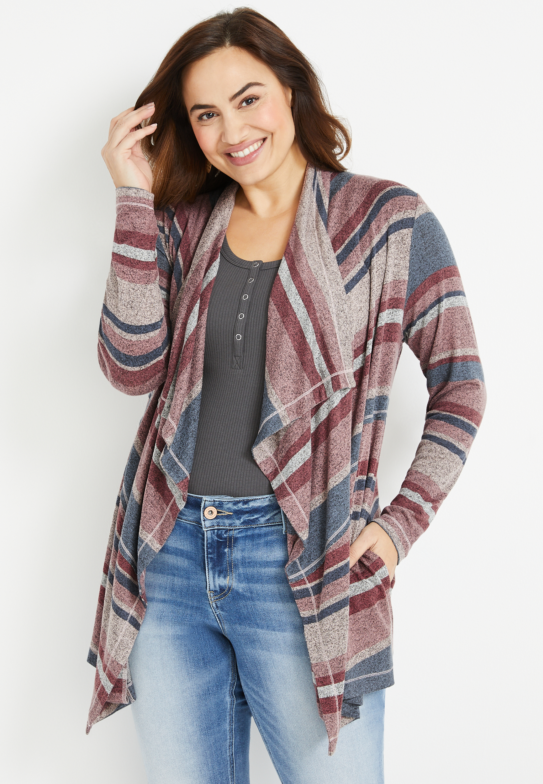 Plus Size Stripe Waterfall Cardigan | maurices
