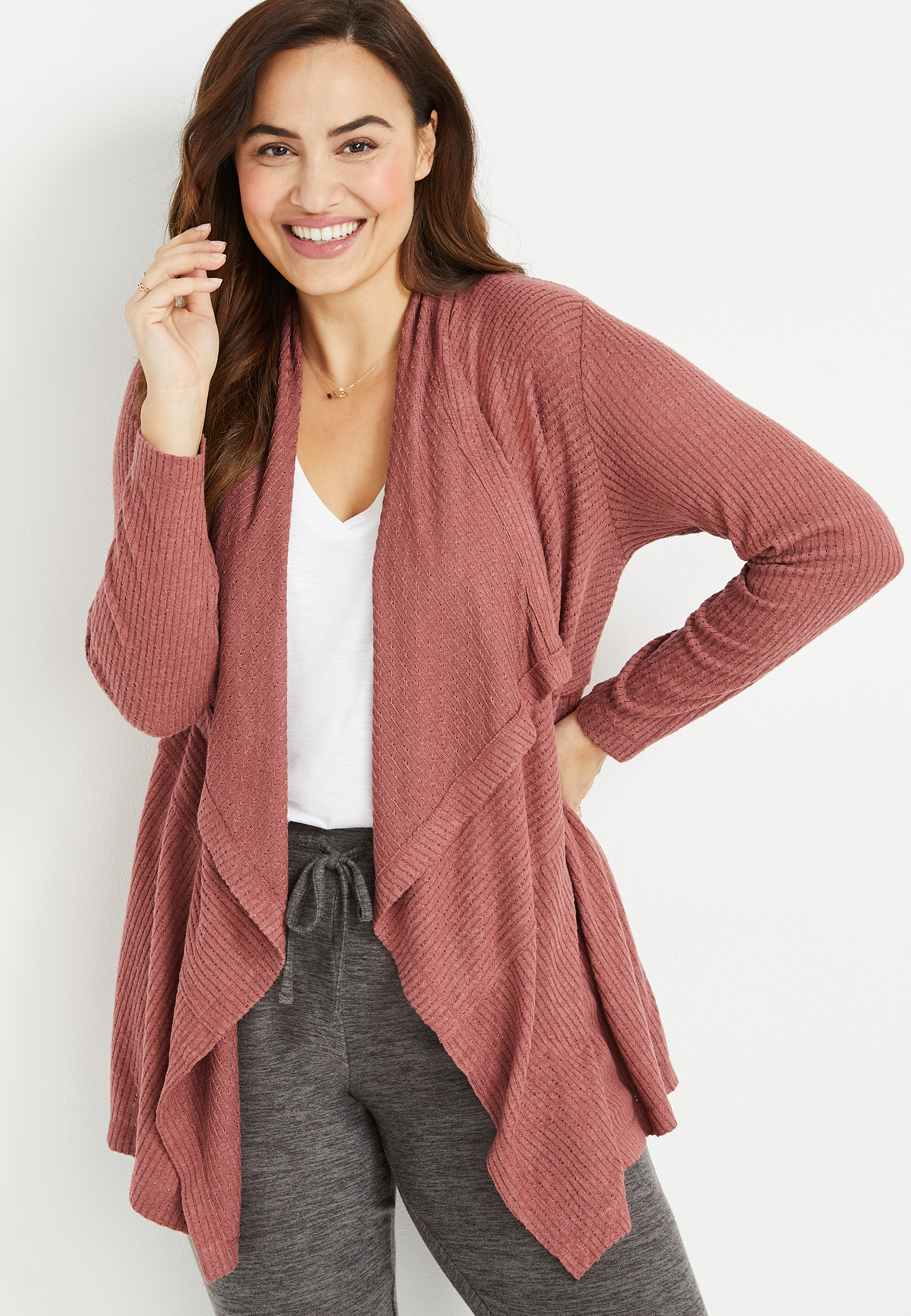 Plus Size Solid Waterfall Cardigan | maurices