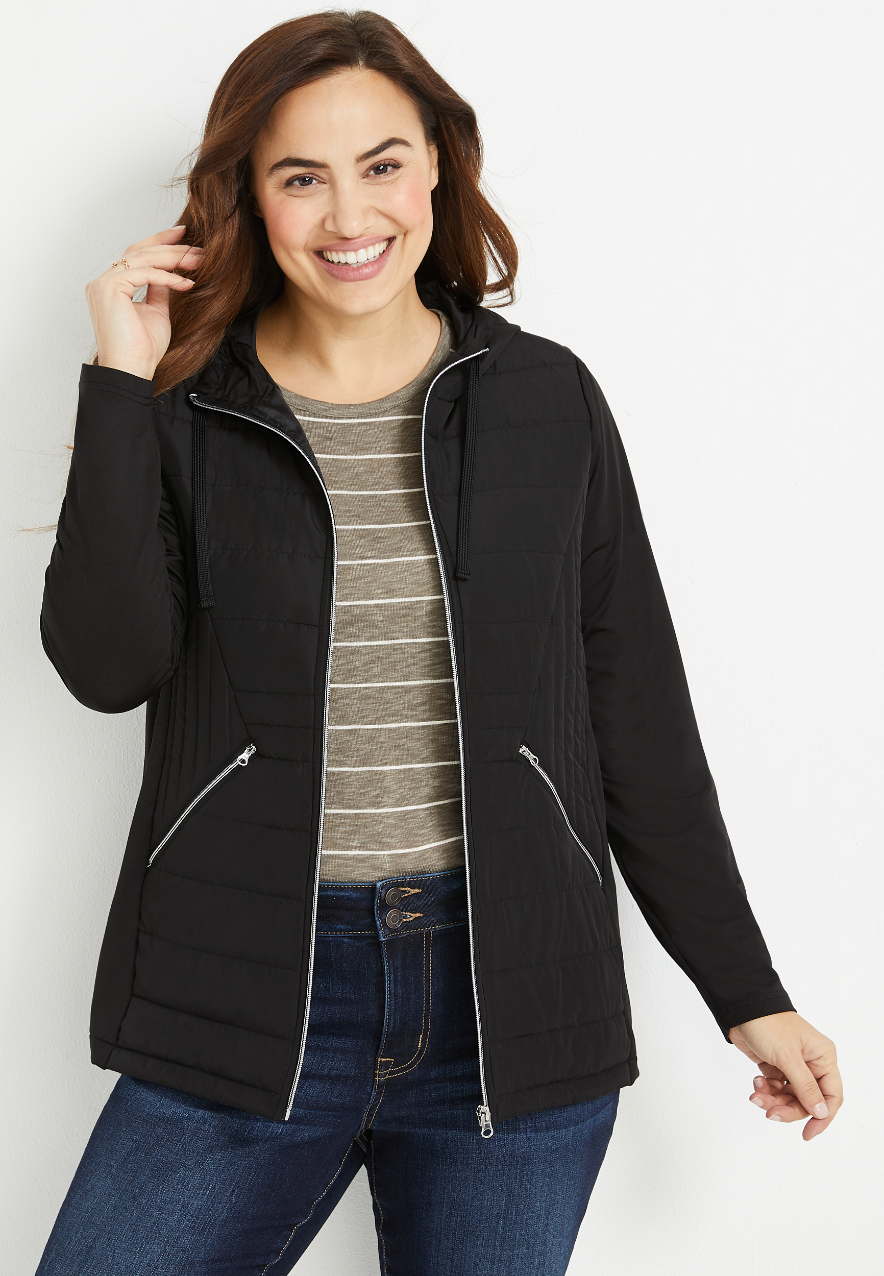 Plus Size Quilted Puffer Knit Sleeve Jacket | maurices