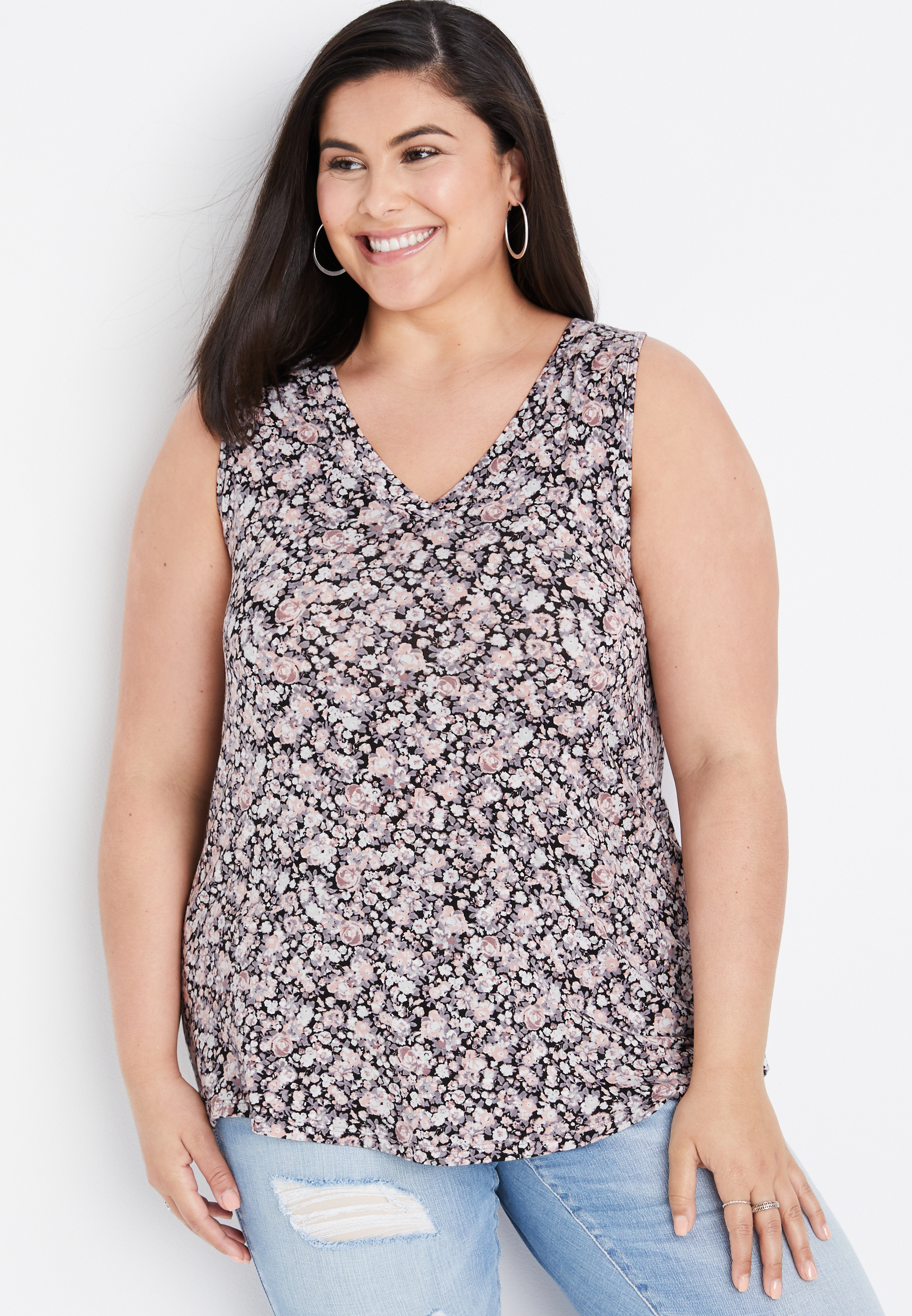 Plus Size 247 Flawless Floral V Neck Tank Top Maurices