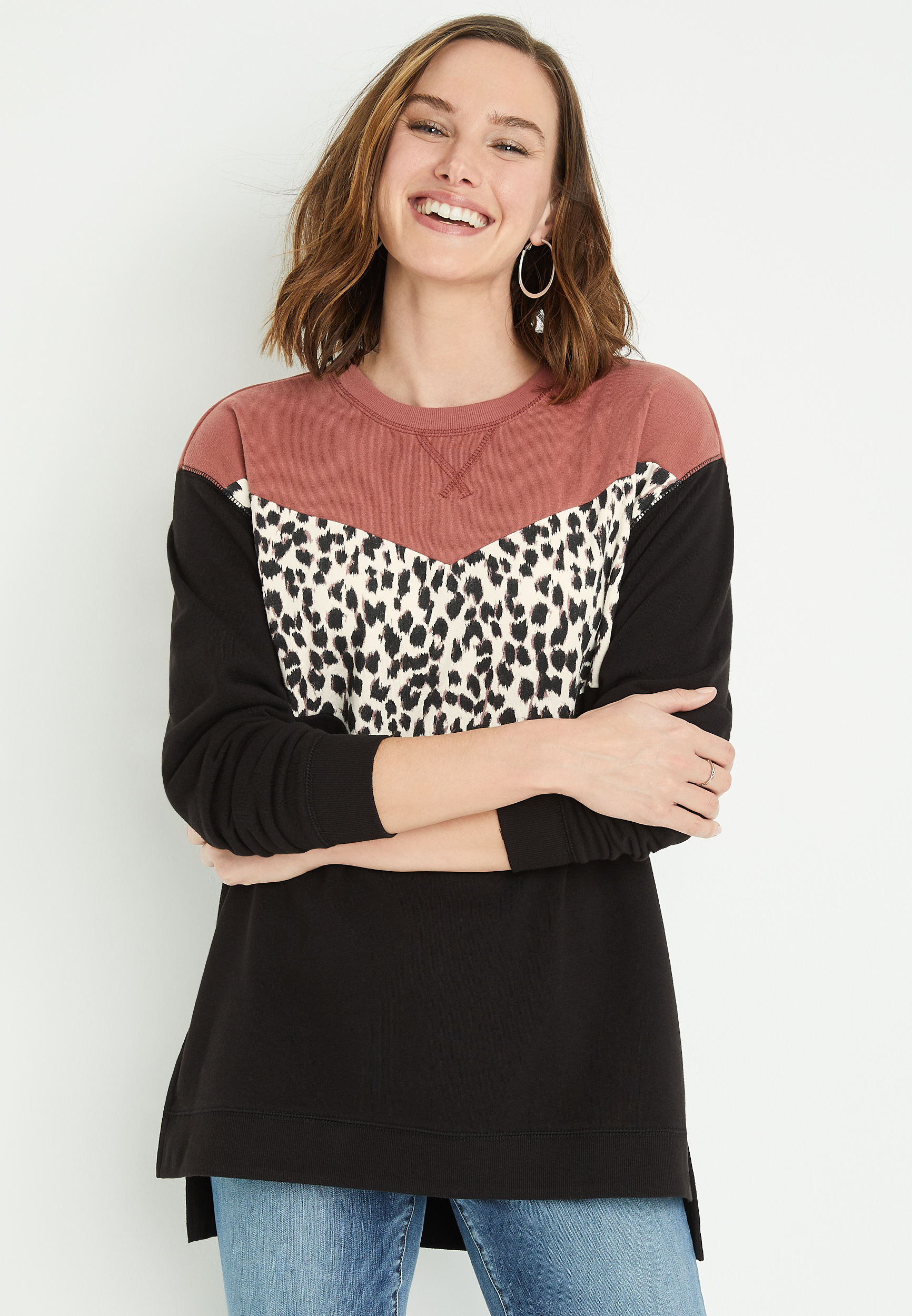 Willowsoft Black Leopard Tunic Sweatshirt | maurices