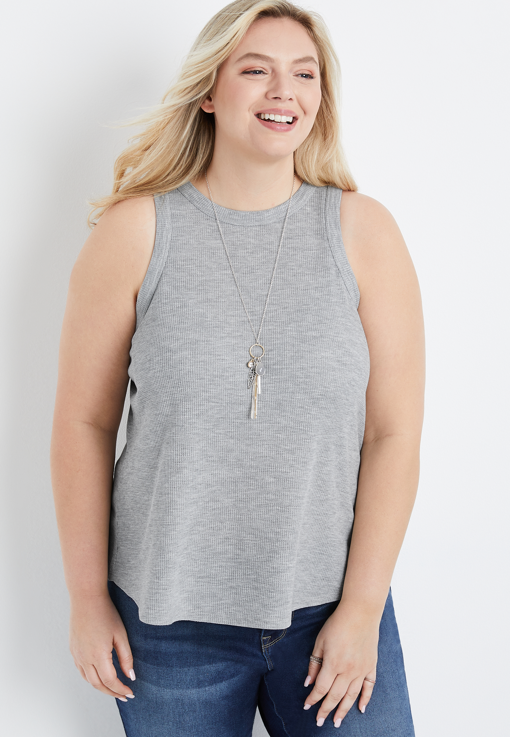 Plus Size Solid High Neck Waffle Tank Top Maurices
