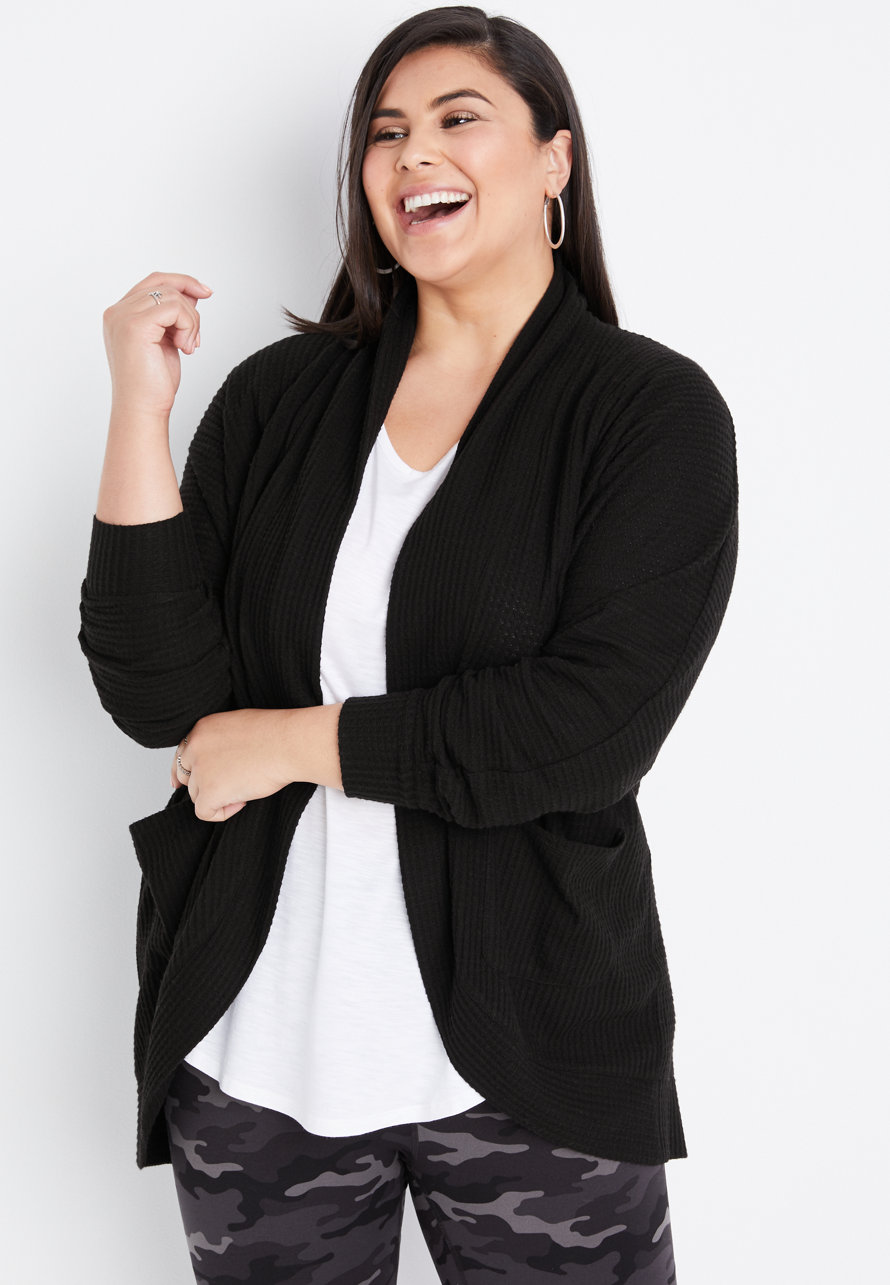 Plus Size Solid Waffle Knit Cardigan | maurices
