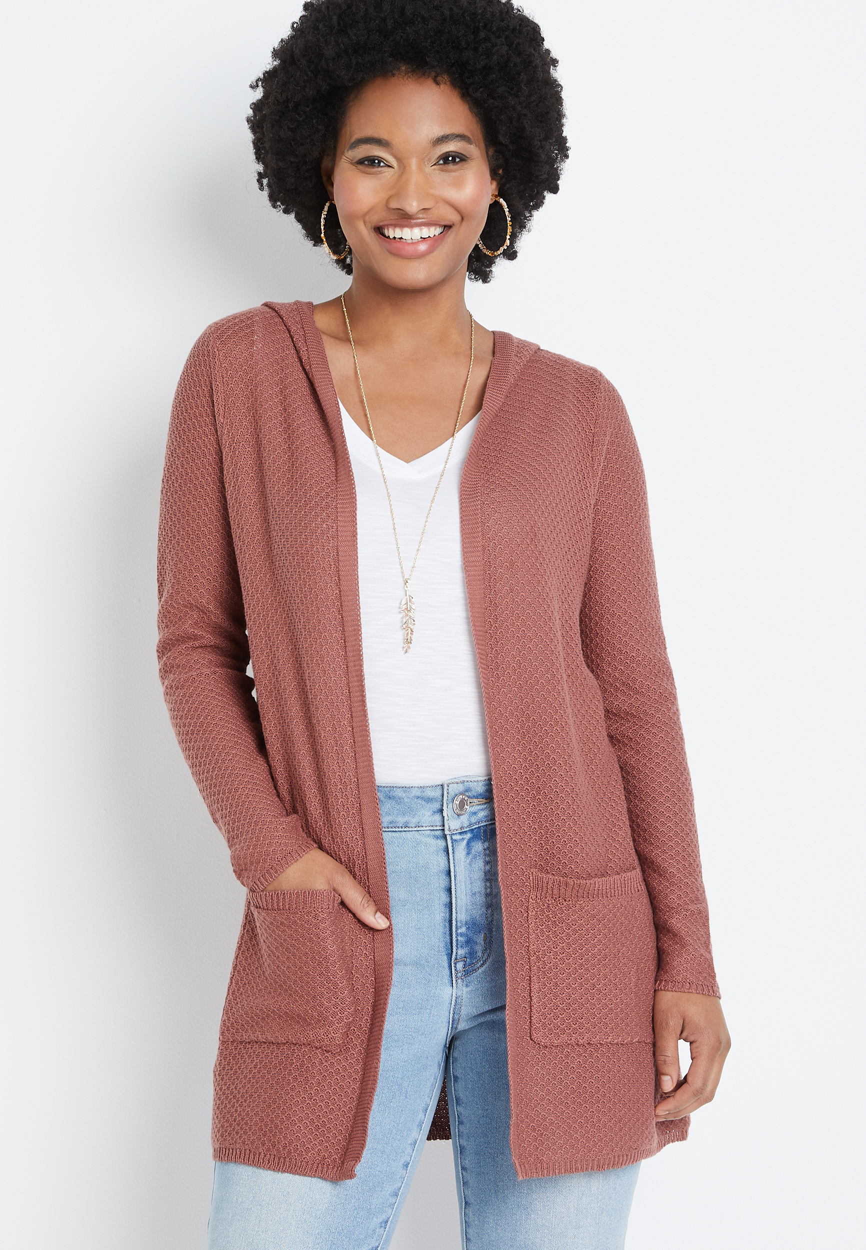 Pink Long Sleeve Hooded Cardigan | maurices