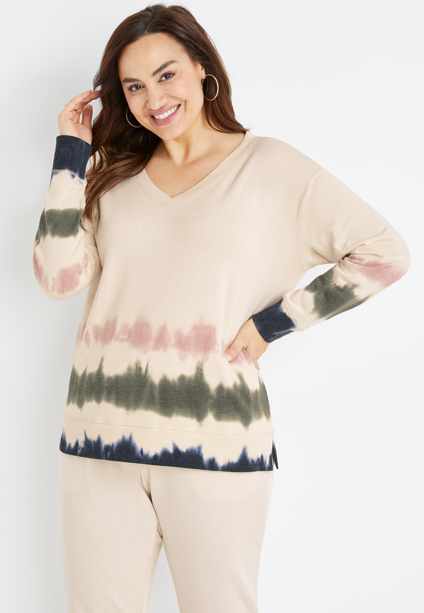 Plus Size Tan Cozy Tie Dye Sweatshirt | maurices