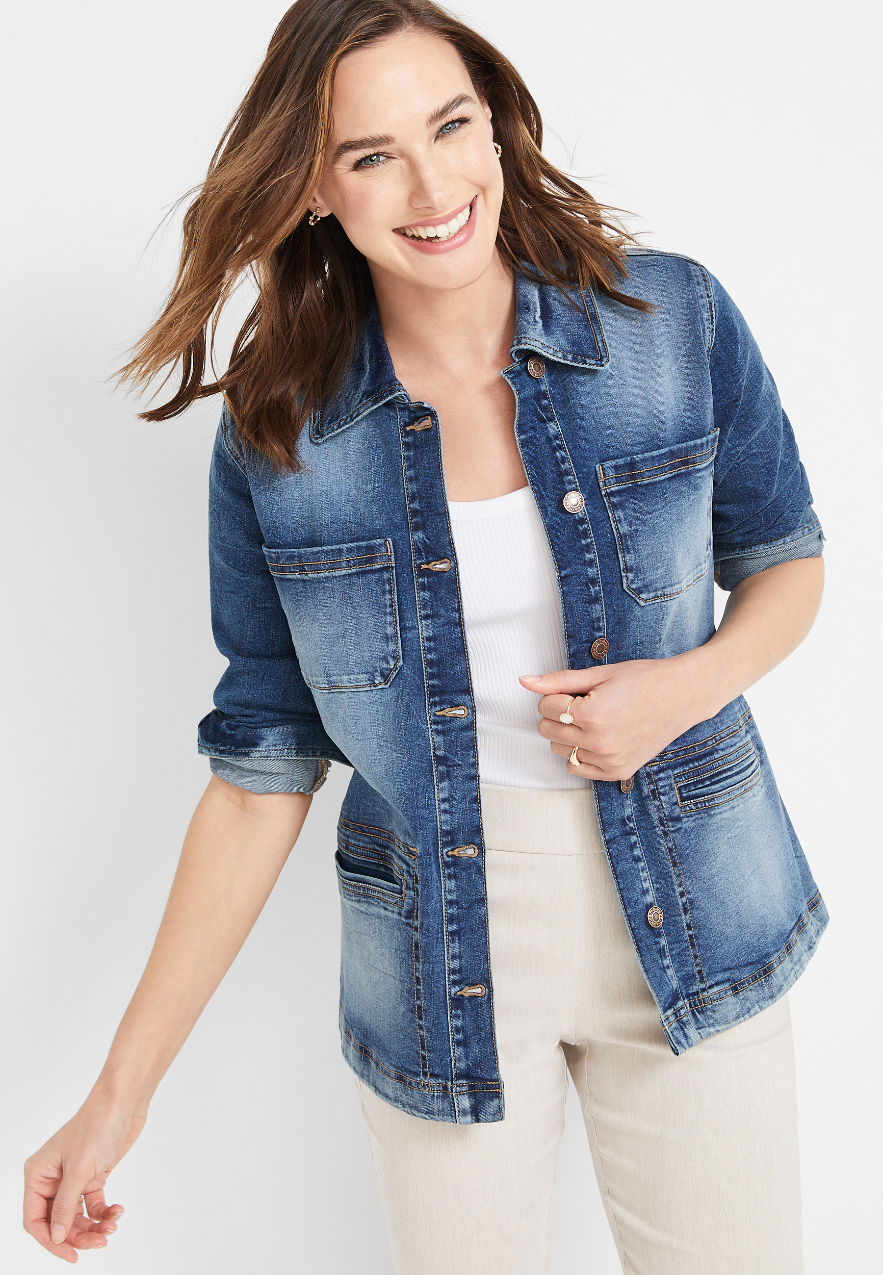 Cinched Back Denim Jacket | maurices