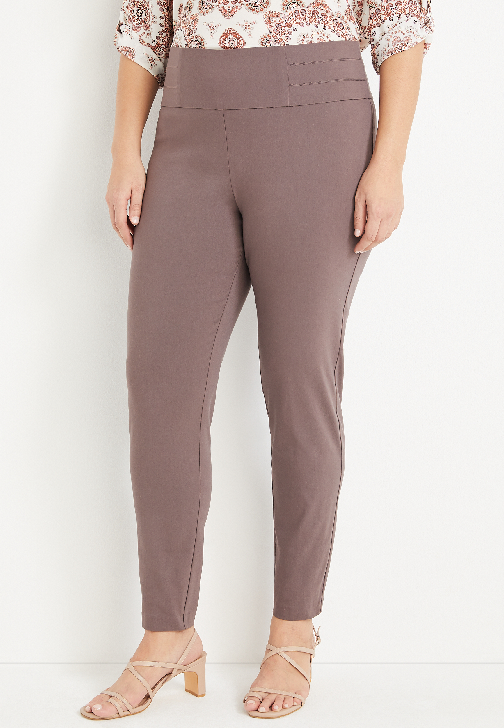 Plus Size Bengaline Mid Rise Brown Skinny Pant | maurices