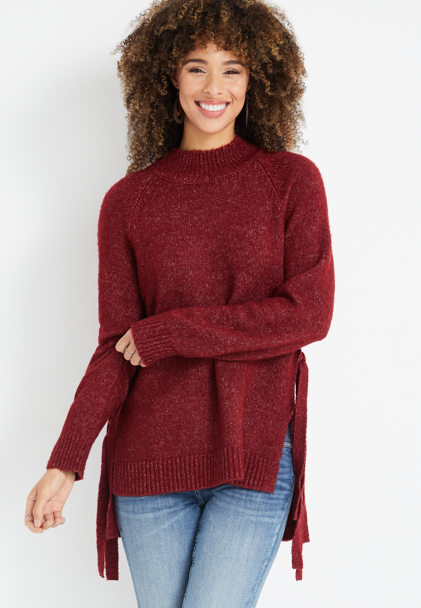 Red Side Tie Tunic Sweater | maurices