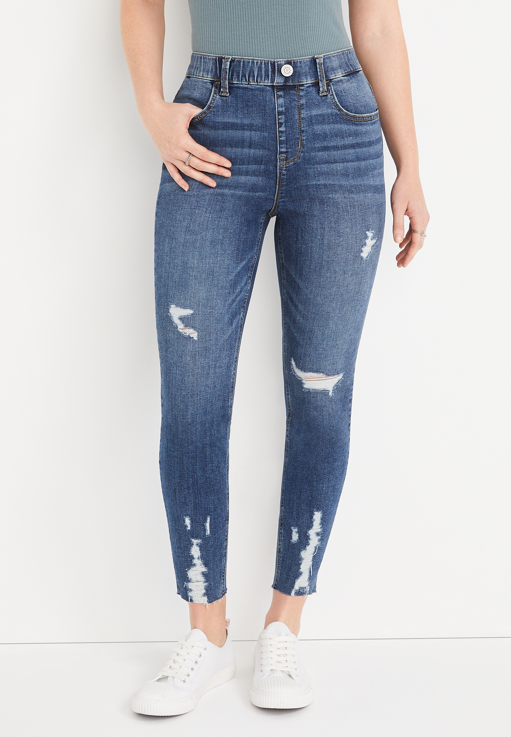 m jeans by maurices™ Cool Comfort Pull On Super High Rise Ripped Ankle ...
