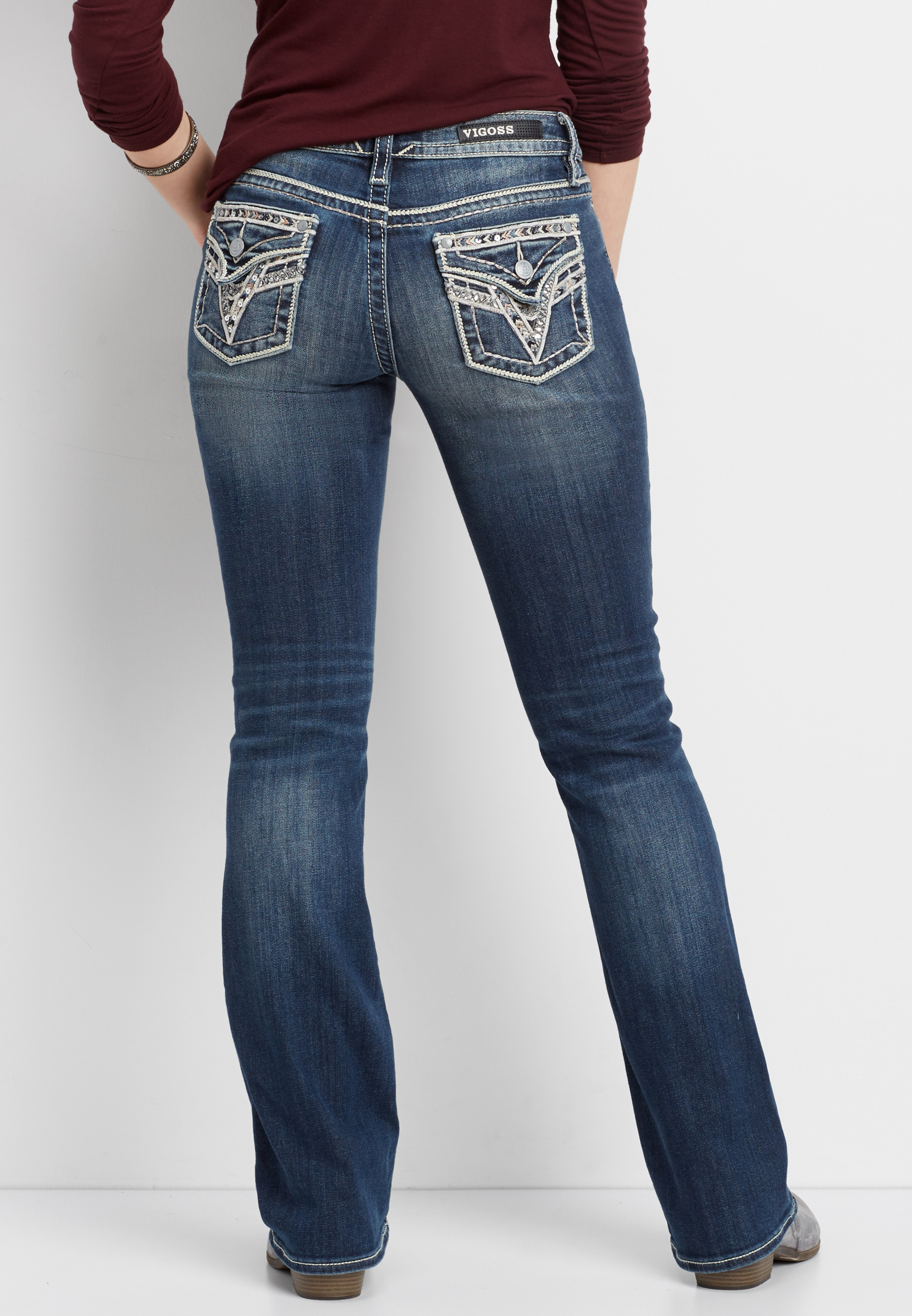 Vigoss® bootcut jeans with arrow stitching and sequins | maurices