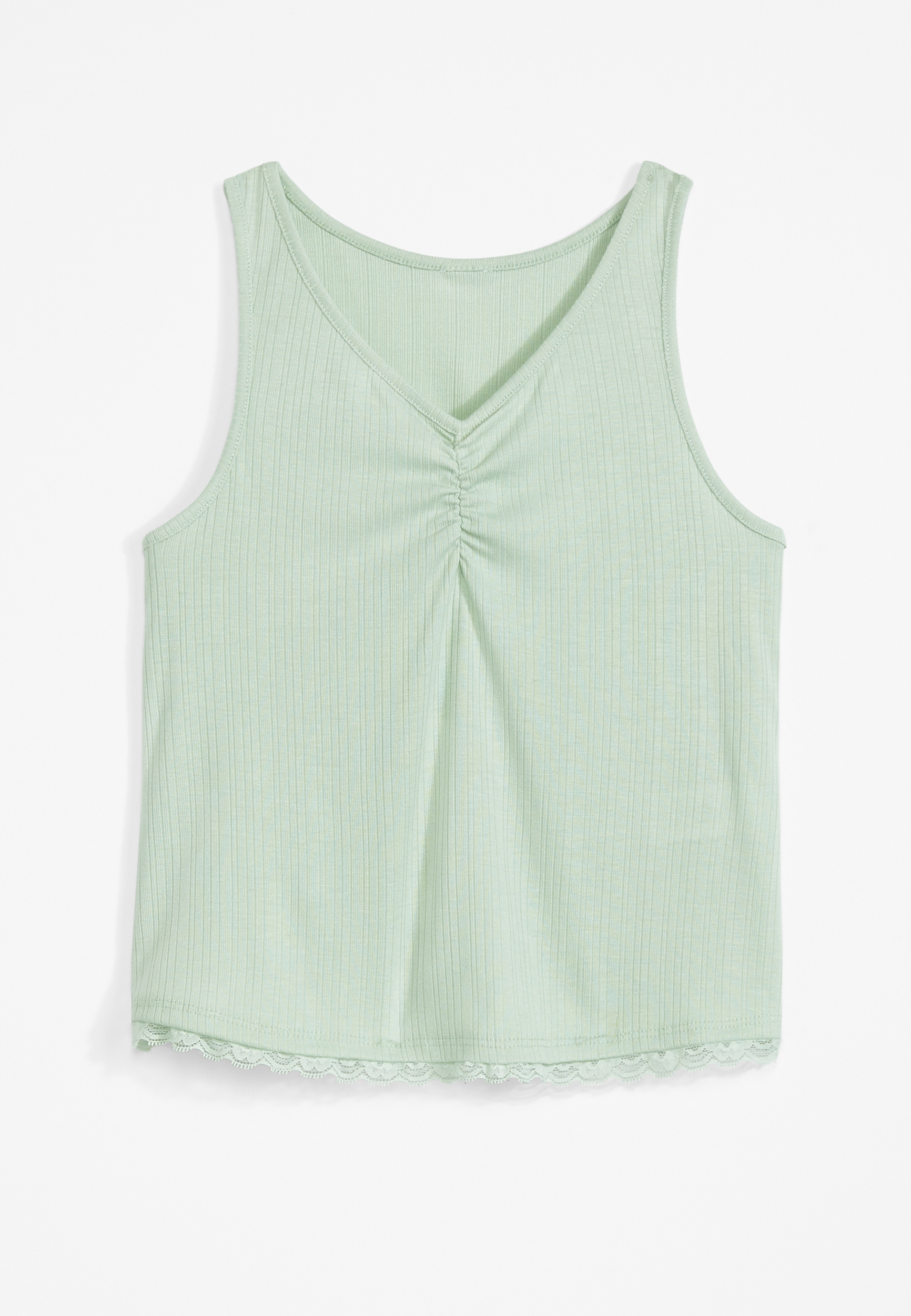 HFS Girls Ribbed Cinched Front Lace Trim Tank Top | maurices