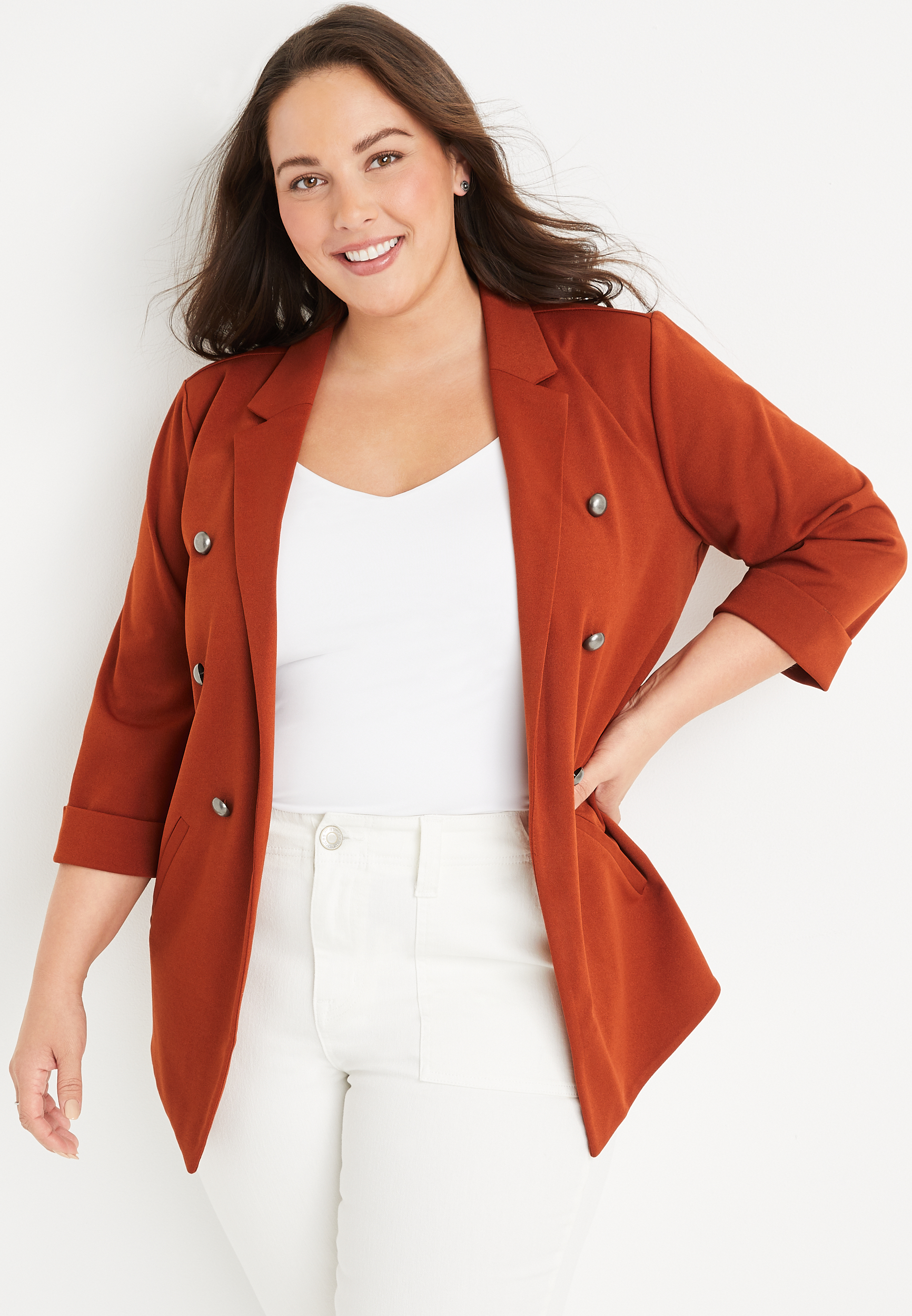 Plus Size Triple Button Open Front Blazer | maurices