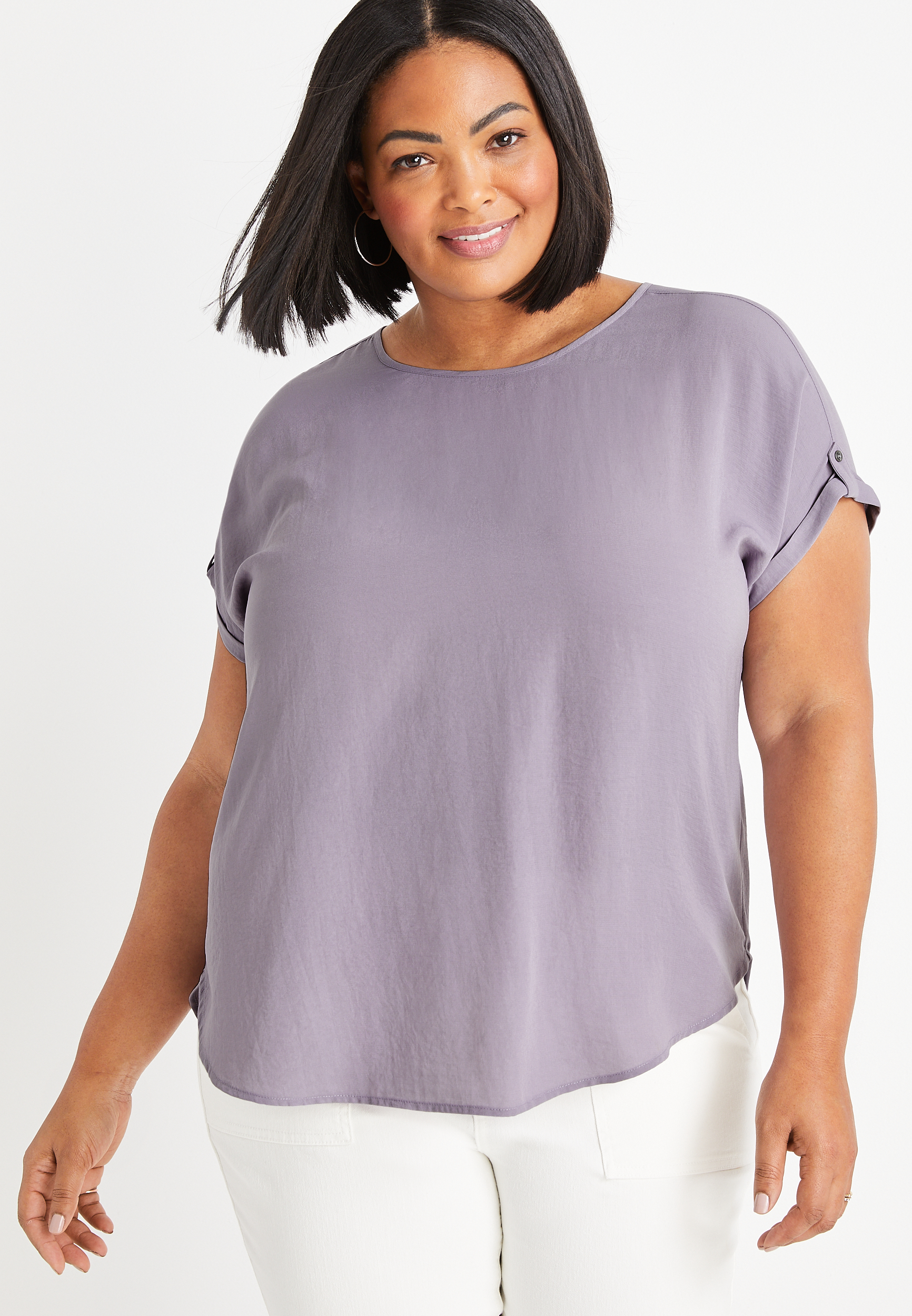 Plus Size Solid Delton Zipper Back Blouse | maurices