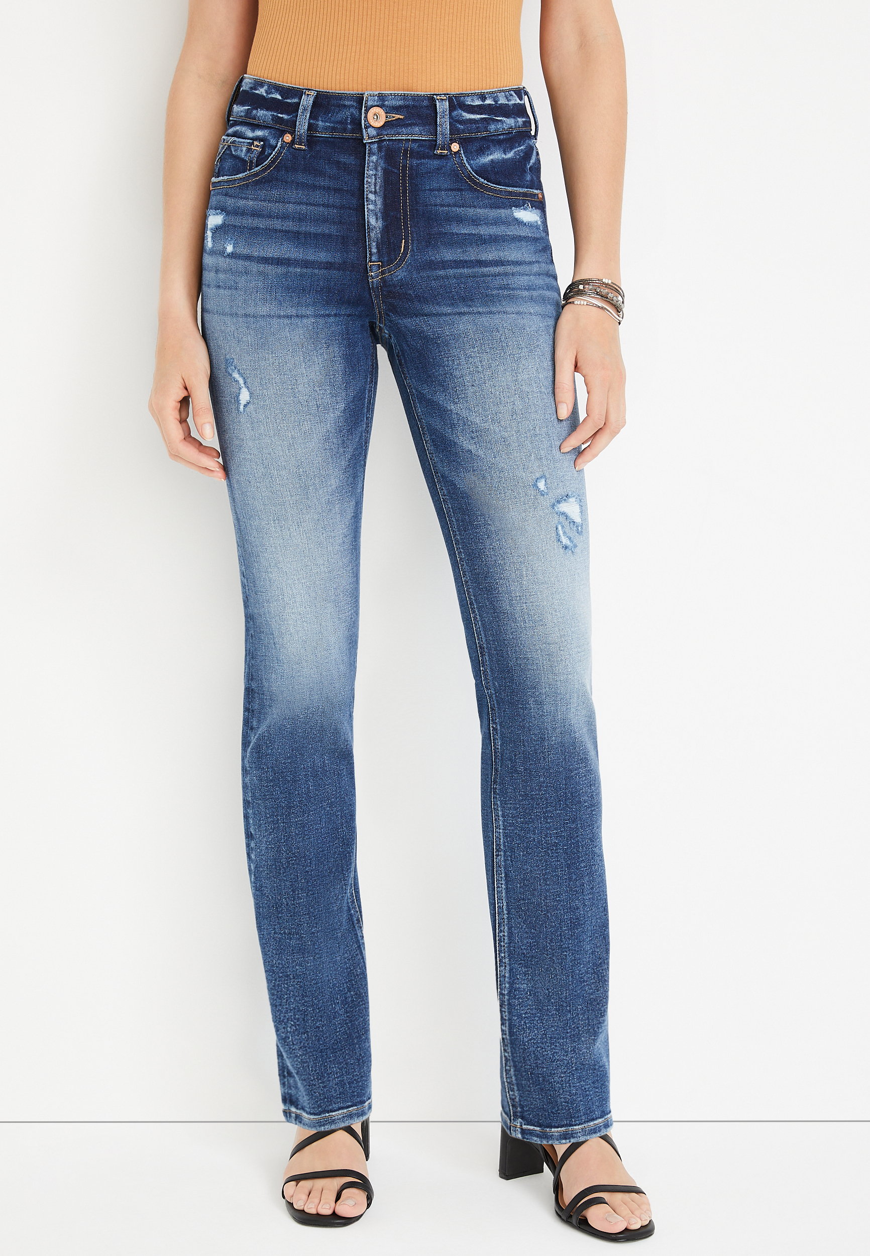 edgely™ Straight High Rise Ripped Jean | maurices
