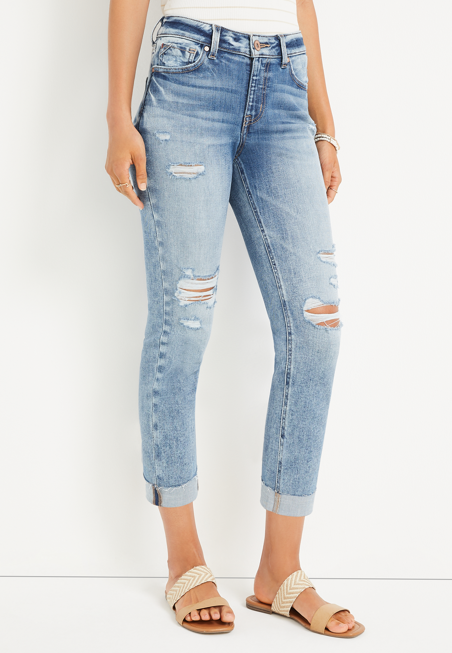 edgely™ Straight High Rise Ripped Cropped Jean | maurices