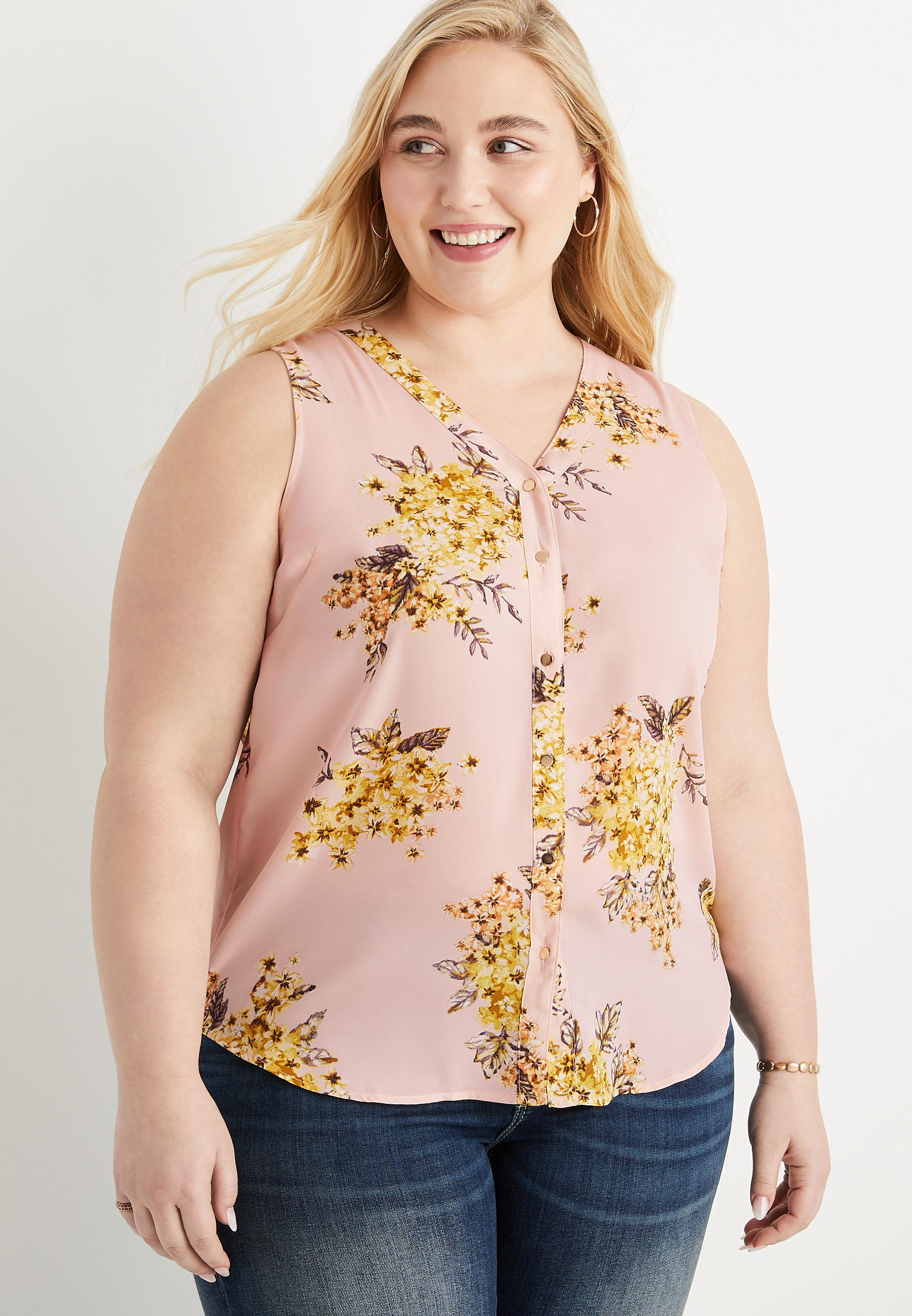 Plus Size Madison Floral Button Down Tank Top | maurices