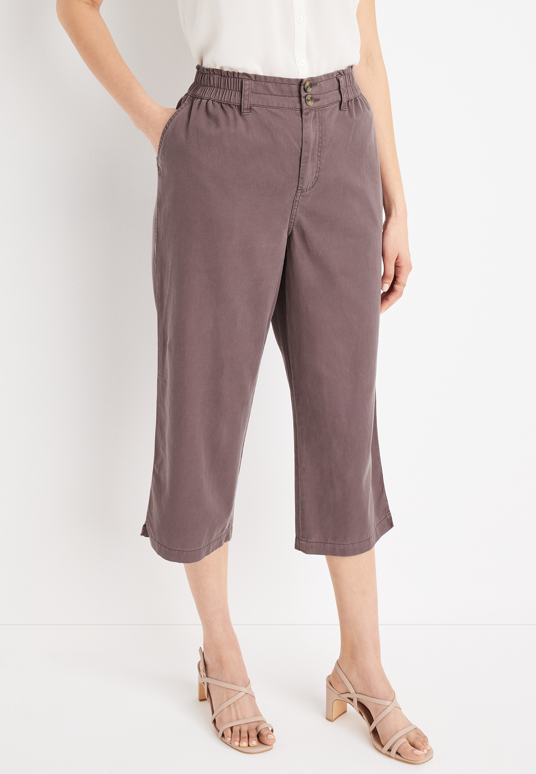 Solid High Rise Cropped Wide Leg Weekender Pant | maurices
