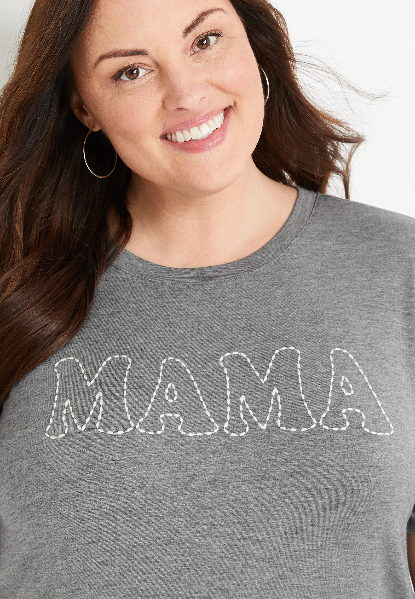 Plus Size Mama Embroidered Gray Graphic Tee | maurices