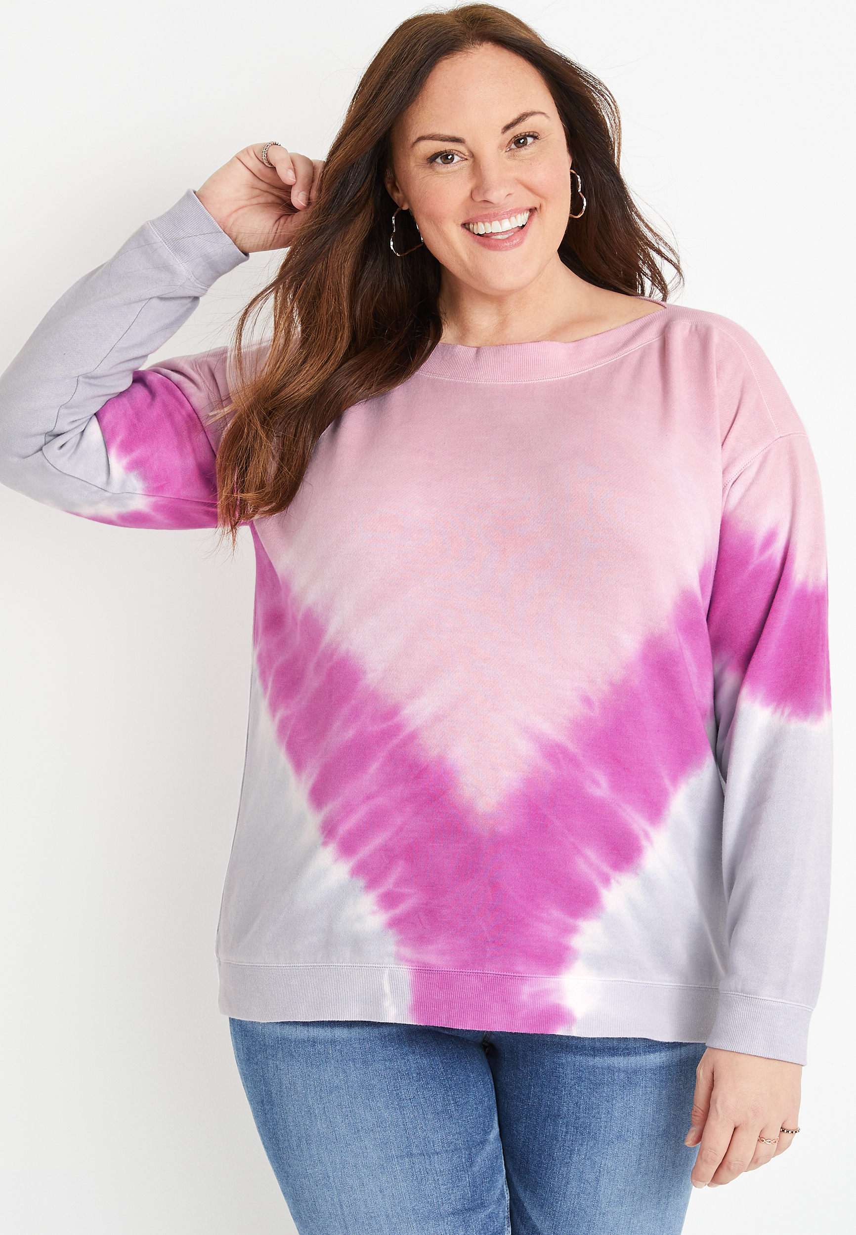 Plus Size Pink Chevron Tie Dye Sweatshirt | maurices