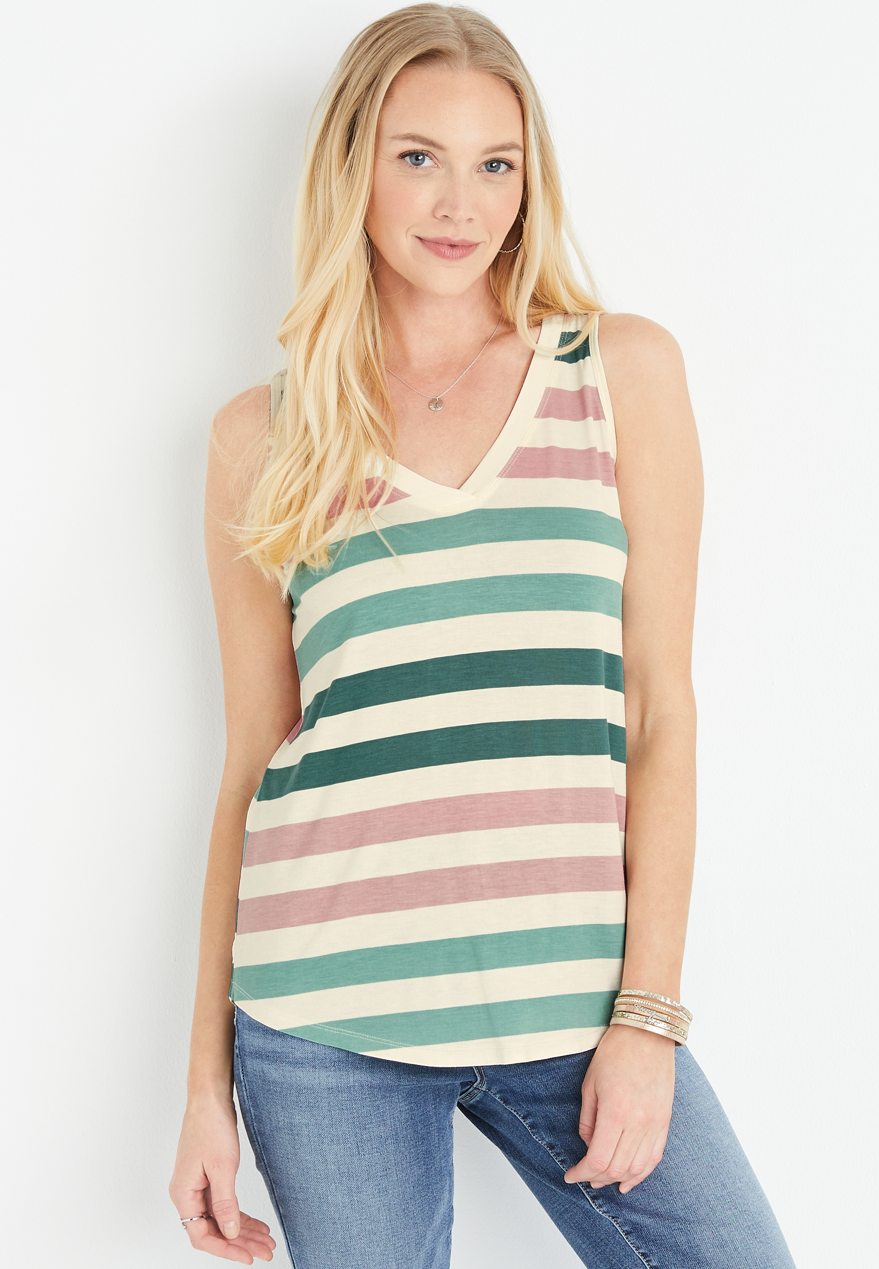 24/7 Flawless Ombre Striped V Neck Tank Top | maurices